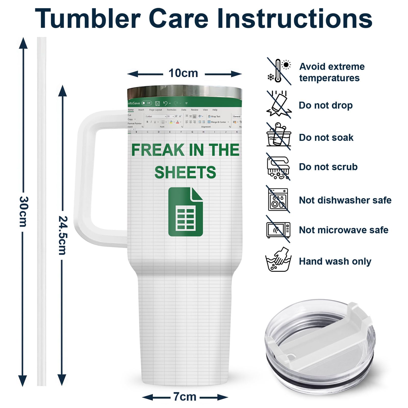 34HD Funny Spreadsheets Tumbler with Handle and Straw, 40oz Excel Coffee Cup with Lid, Accountant Mug, Funny Gifts for Coworkers, Office and Boss Gifts Accounting