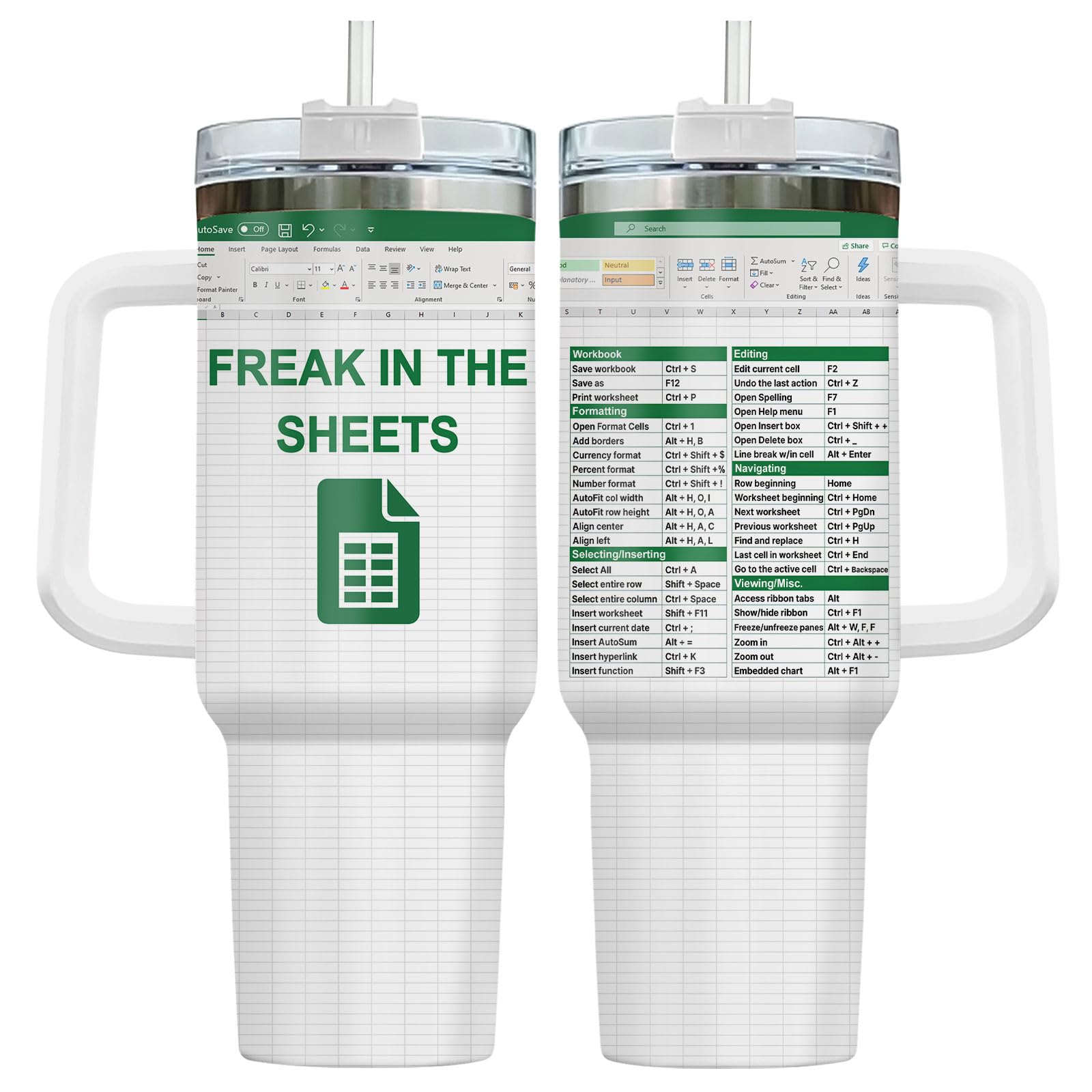 34HD Funny Spreadsheets Tumbler with Handle and Straw, 40oz Excel Coffee Cup with Lid, Accountant Mug, Funny Gifts for Coworkers, Office and Boss Gifts Accounting