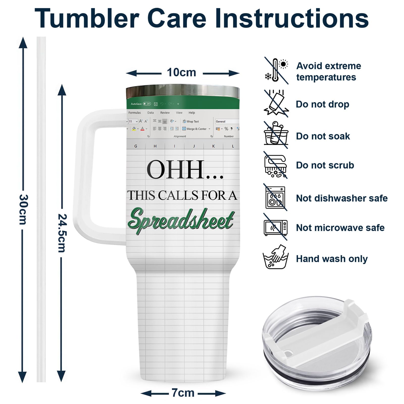 34HD Funny Excel Tumbler with Handle and Straw, 40oz Oh This Calls for A Spreadsheet Mug, Accountant Cup, Funny Gifts for Coworkers, Office and Boss Gifts Accounting