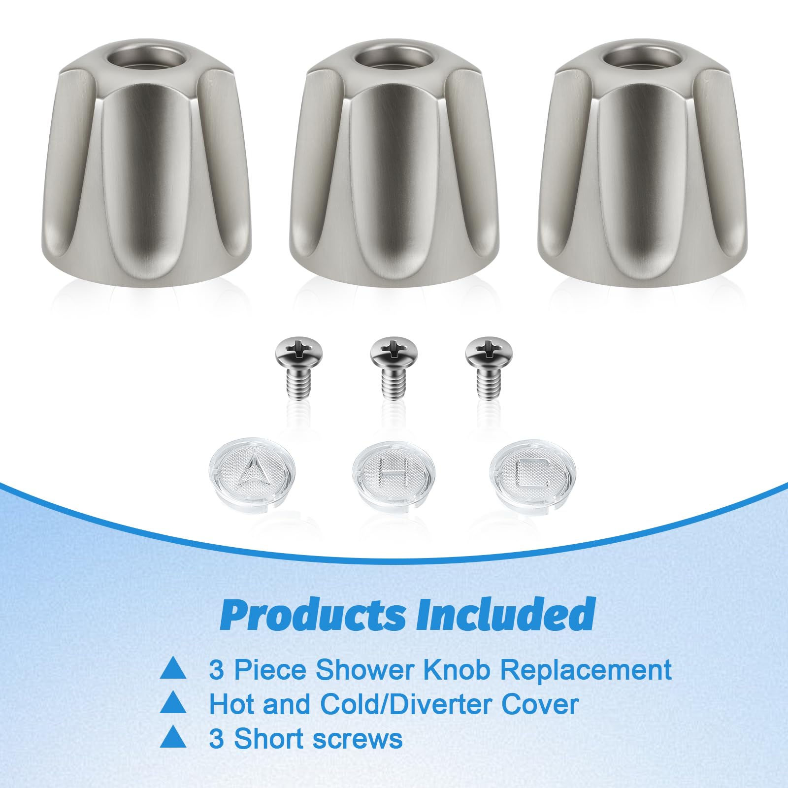 Metal 3 Piece Shower Knob Replacement, Compatible with Price Pfister Verve and Bathtub/Shower Faucet Handle, Include Hot and Cold/Diverter Shower Knob and 3 Screws (Brushed Nickel)