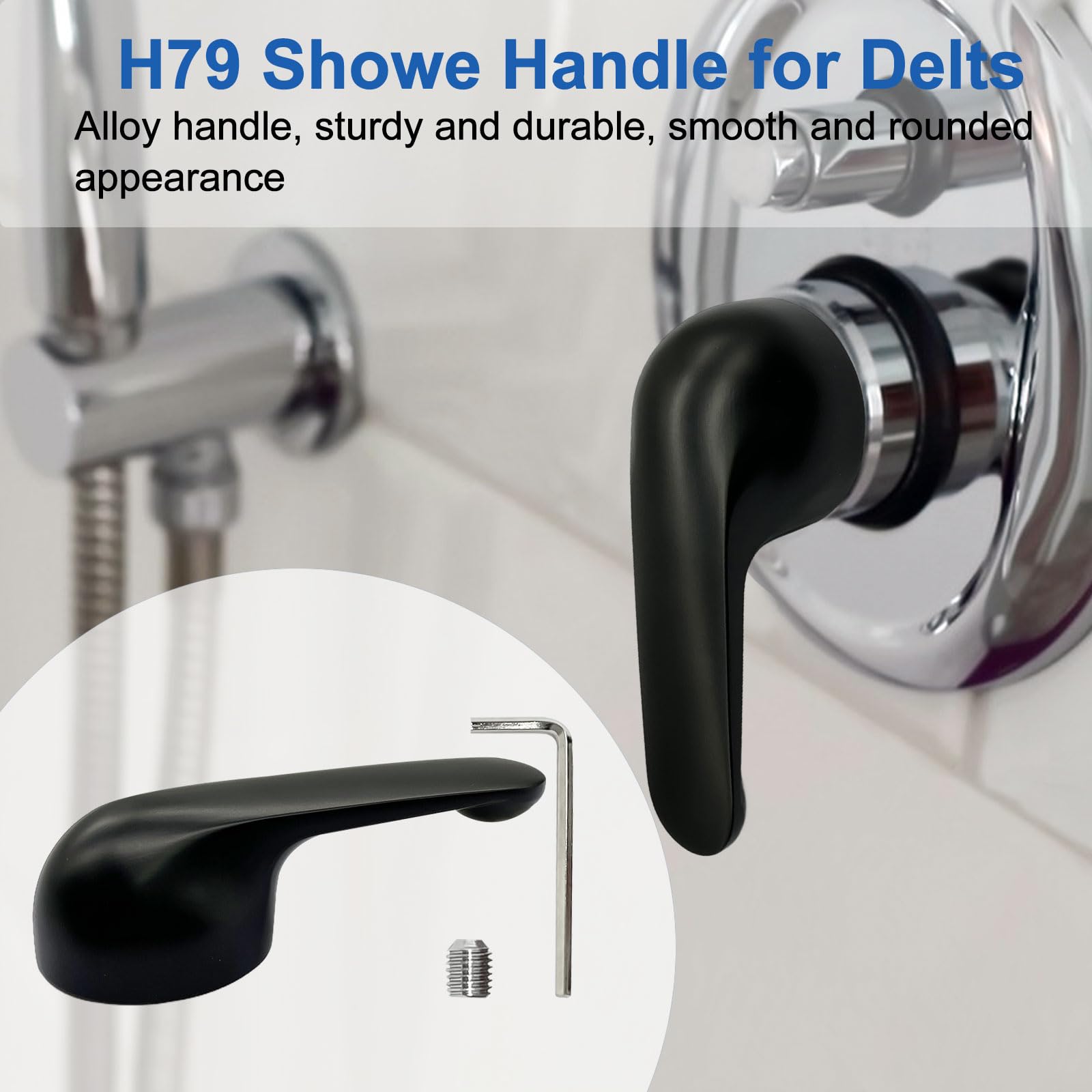 Single Metal Lever Handle Replacement for Delta H79 Faucet Handle Compatible with Delta Tub & Shower Handle for Delta 1300/1400 Series Tub Faucet, Shower with Screw & Wrench (Black)