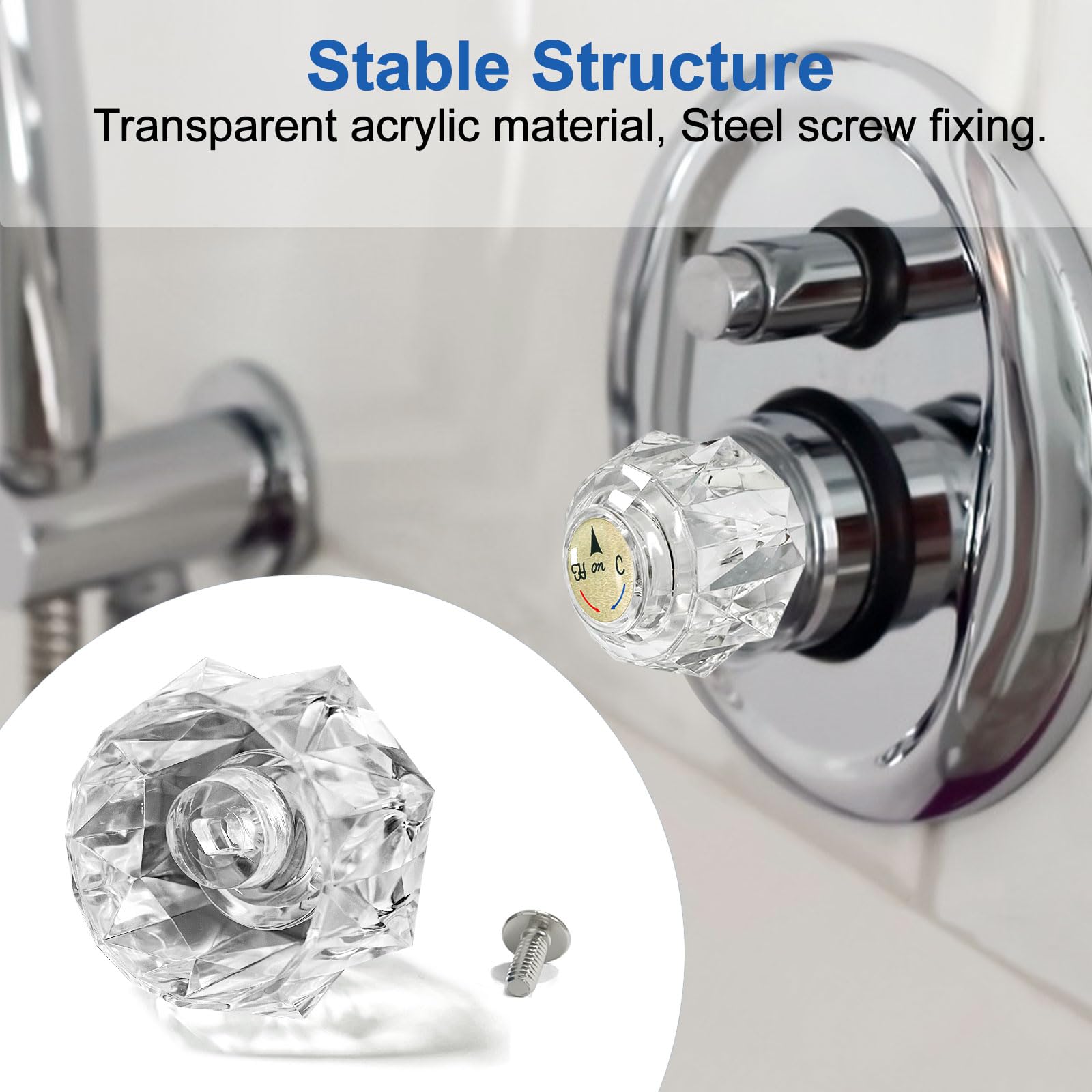 Replacement Single Clear Knob Faucet Handle Fit for Delta RP2391 with Offset Hole for Shower/Tub 2-1/2" x 2-1/8" Clear Acrylic Finish