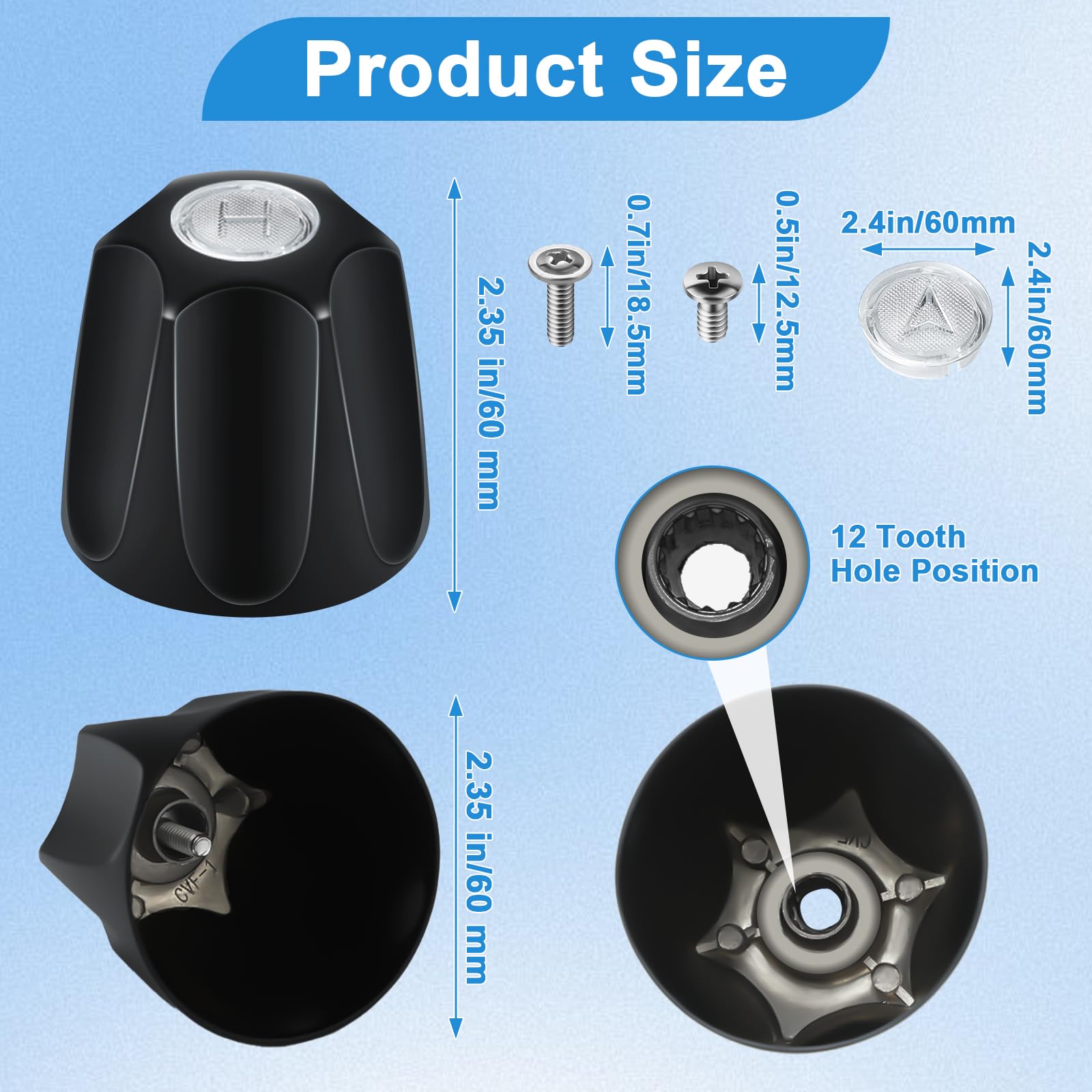 Metal 3 Piece Black Shower Knob Replacement, Compatible with Price Pfister Verve and Bathtub/Shower Faucet Handle, Include Hot and Cold/Diverter Shower Knob, Height 2.35 in Width 2.35 in (Matte Black)