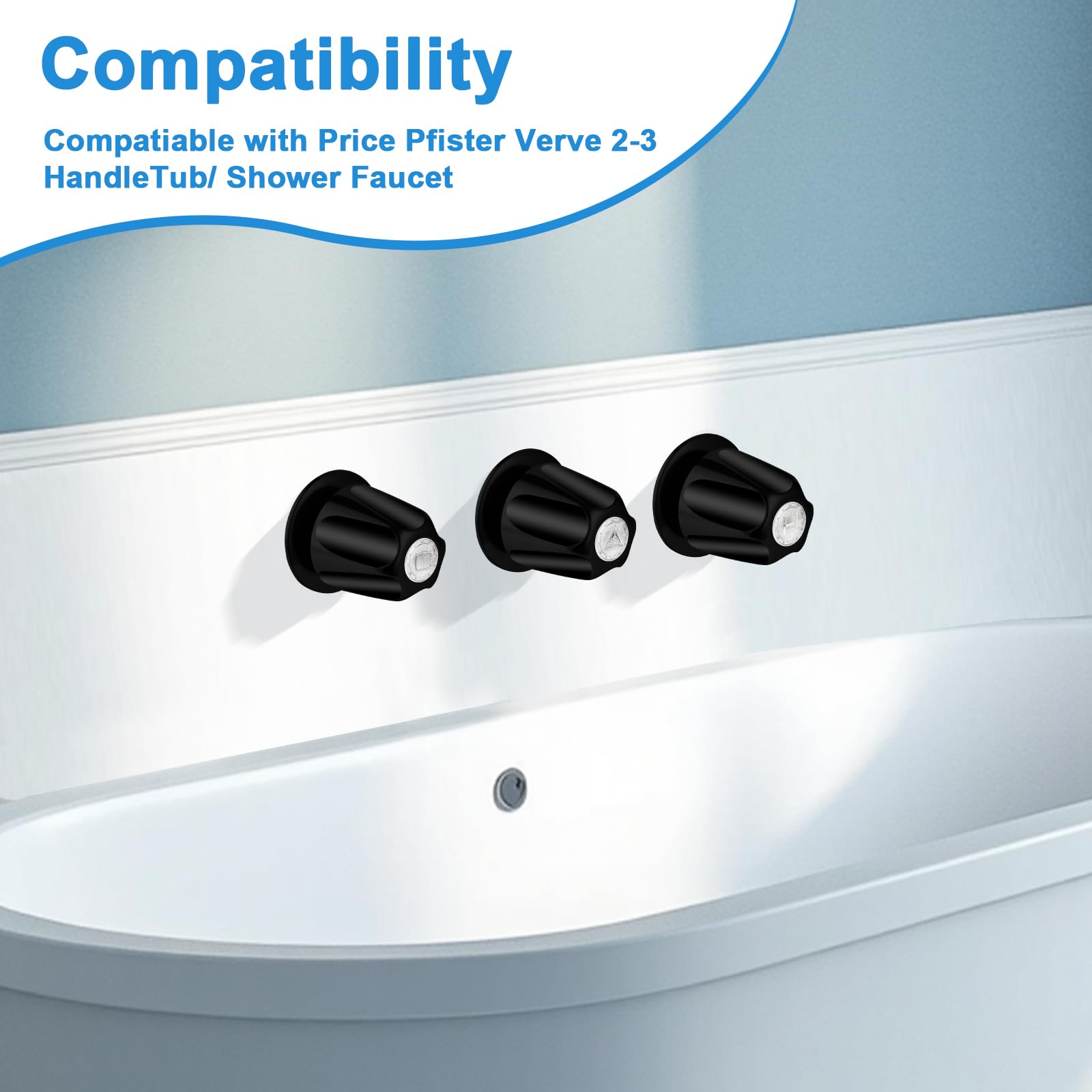 Metal 3 Piece Black Shower Knob Replacement, Compatible with Price Pfister Verve and Bathtub/Shower Faucet Handle, Include Hot and Cold/Diverter Shower Knob, Height 2.35 in Width 2.35 in (Matte Black)