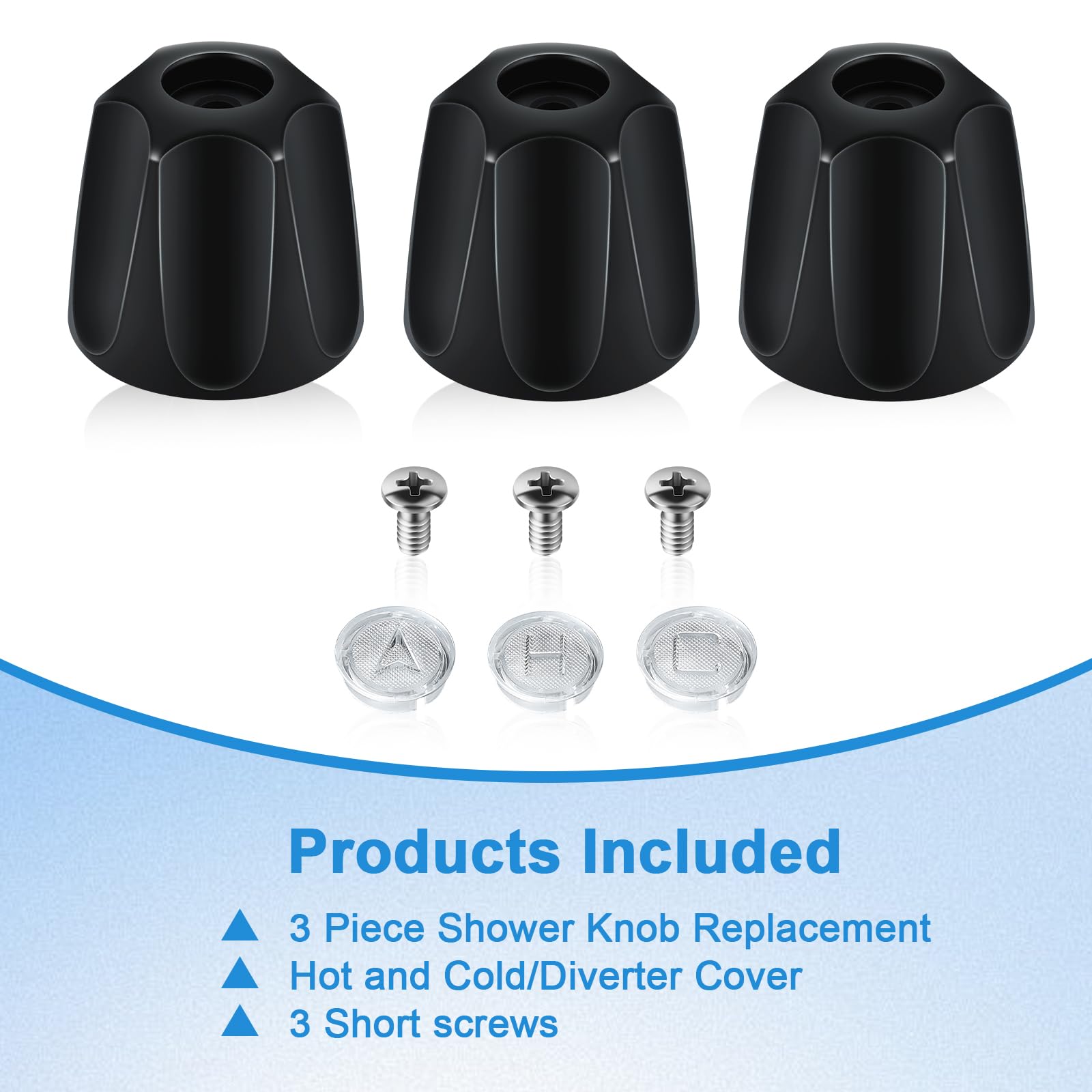 Metal 3 Piece Black Shower Knob Replacement, Compatible with Price Pfister Verve and Bathtub/Shower Faucet Handle, Include Hot and Cold/Diverter Shower Knob, Height 2.35 in Width 2.35 in (Matte Black)