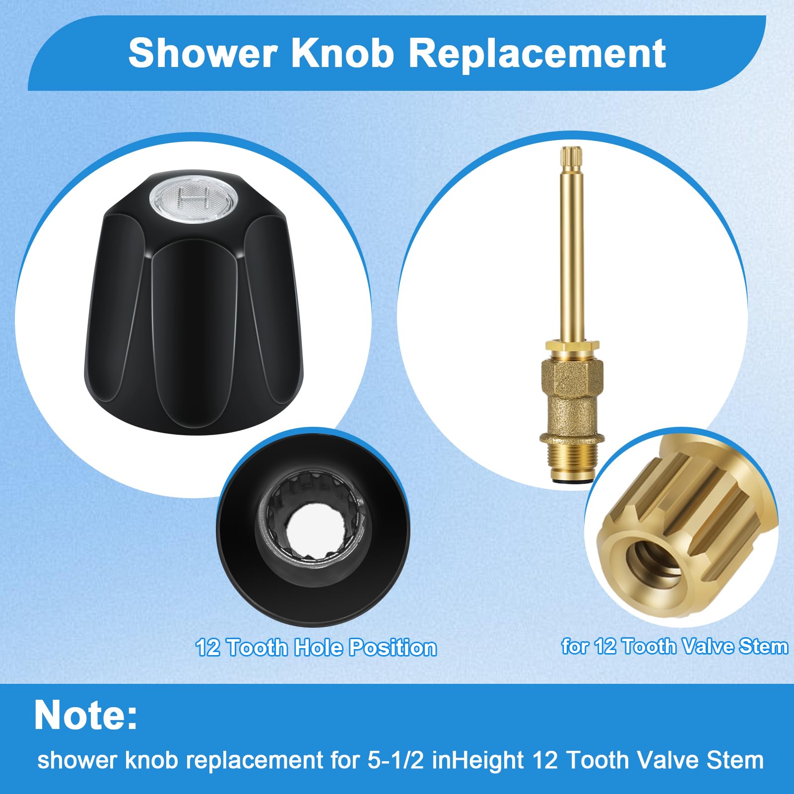 Metal 3 Piece Black Shower Knob Replacement, Compatible with Price Pfister Verve and Bathtub/Shower Faucet Handle, Include Hot and Cold/Diverter Shower Knob, Height 2.35 in Width 2.35 in (Matte Black)