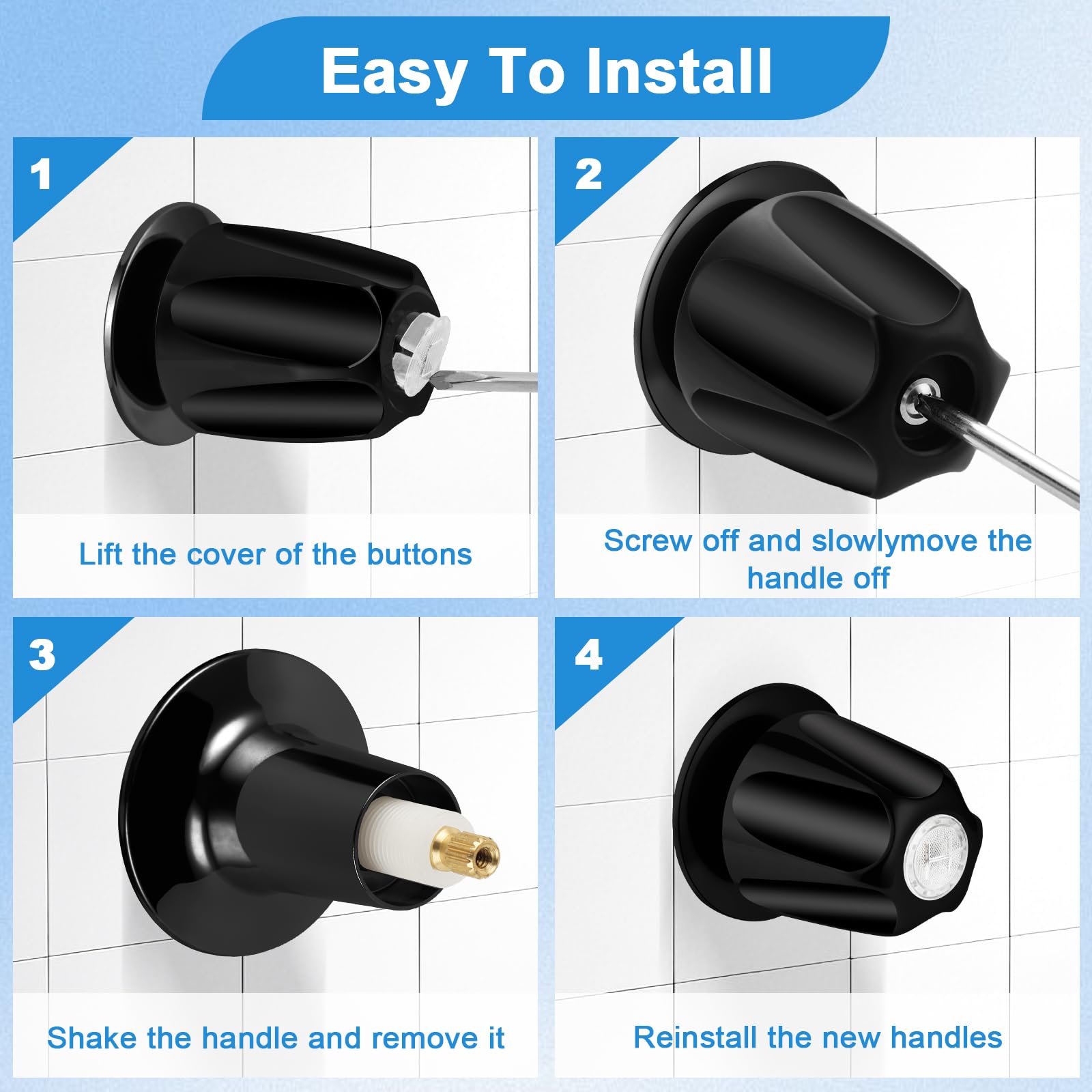 Metal 3 Piece Black Shower Knob Replacement, Compatible with Price Pfister Verve and Bathtub/Shower Faucet Handle, Include Hot and Cold/Diverter Shower Knob, Height 2.35 in Width 2.35 in (Matte Black)