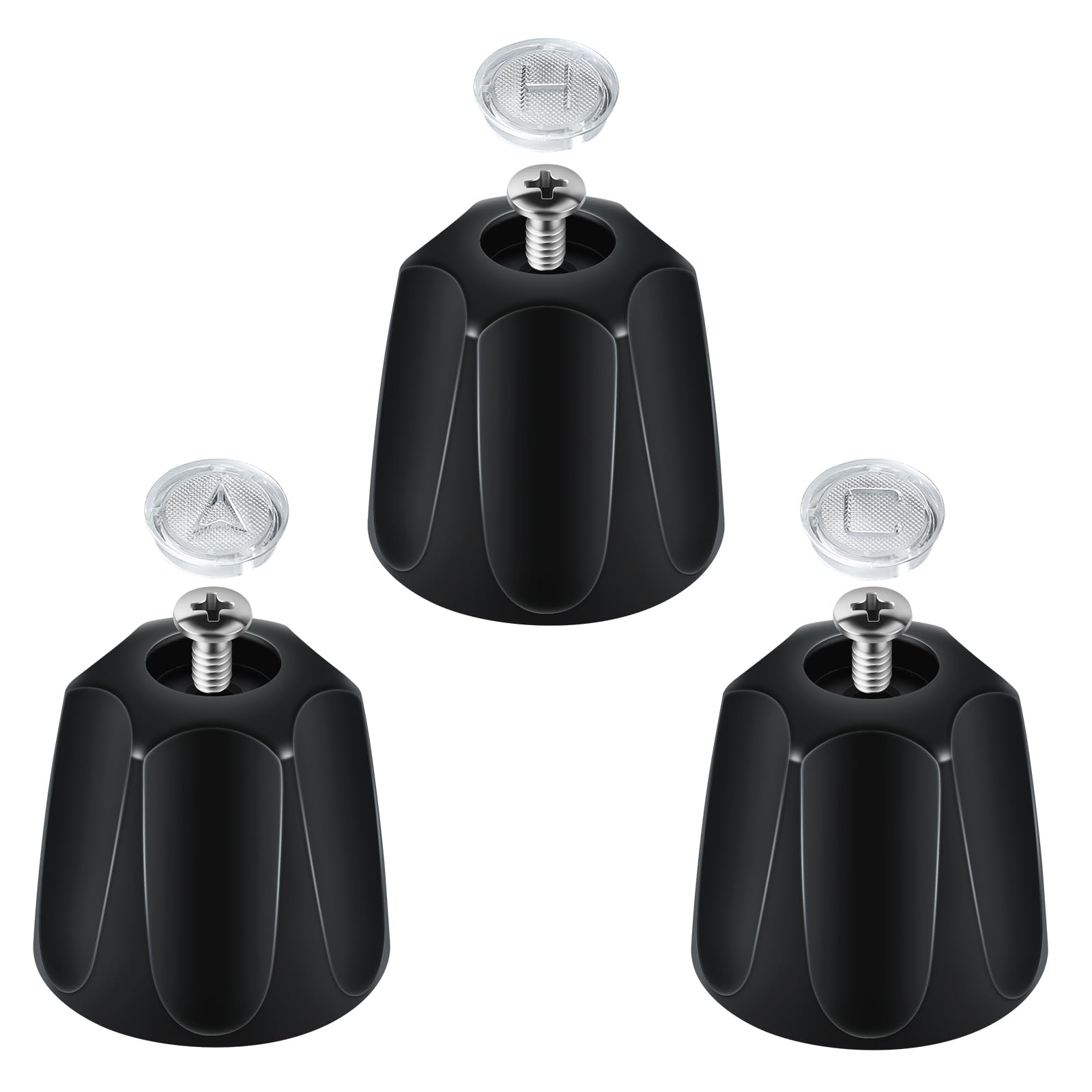 Metal 3 Piece Black Shower Knob Replacement, Compatible with Price Pfister Verve and Bathtub/Shower Faucet Handle, Include Hot and Cold/Diverter Shower Knob, Height 2.35 in Width 2.35 in (Matte Black)