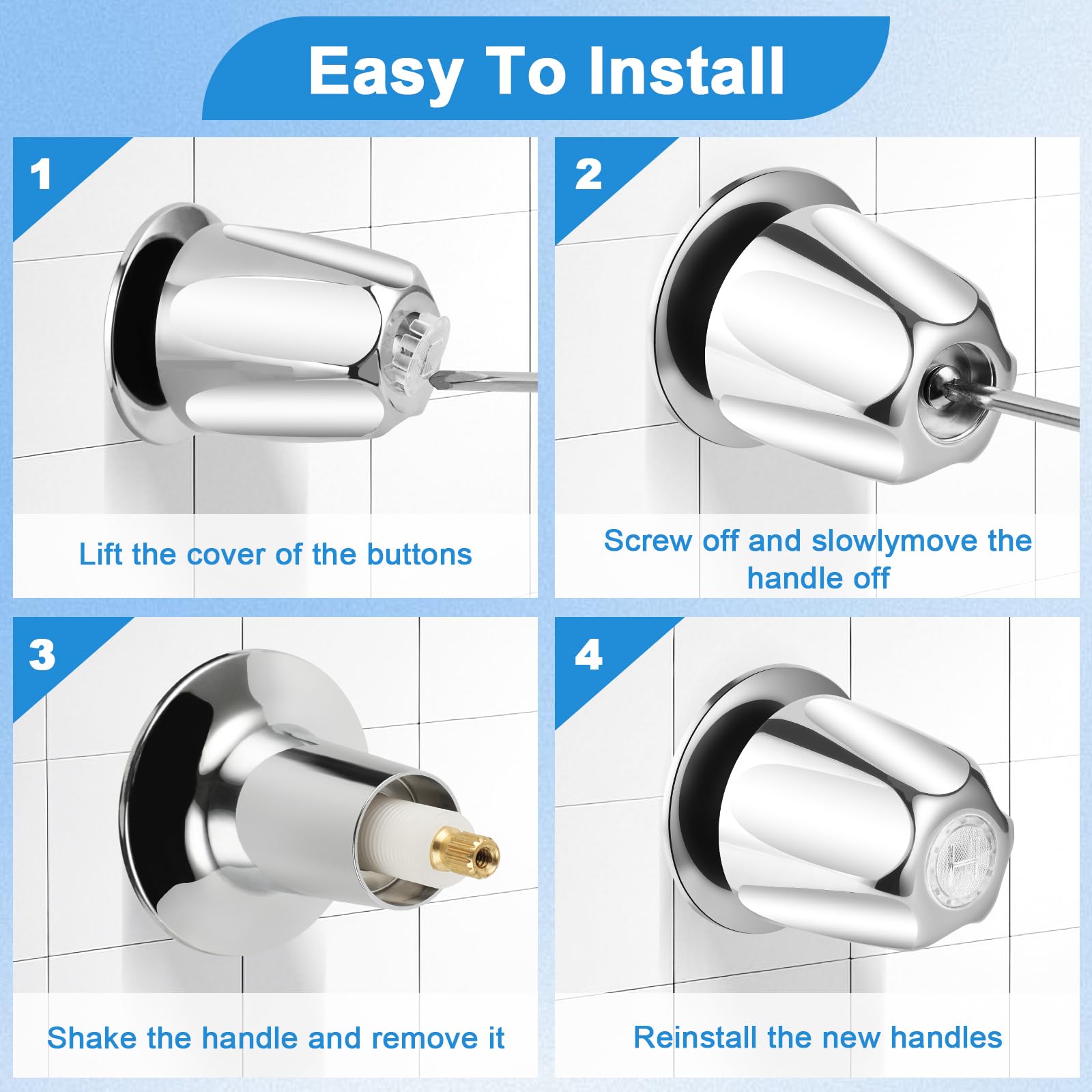 Metal 3 Piece Shower Knob Replacement, Compatible with Price Pfister Verve and Bathtub/Shower Faucet Handle, Include Hot and Cold/Diverter Shower Knob, Height 2.35 in Width 2.35 in (Polished Chrome)