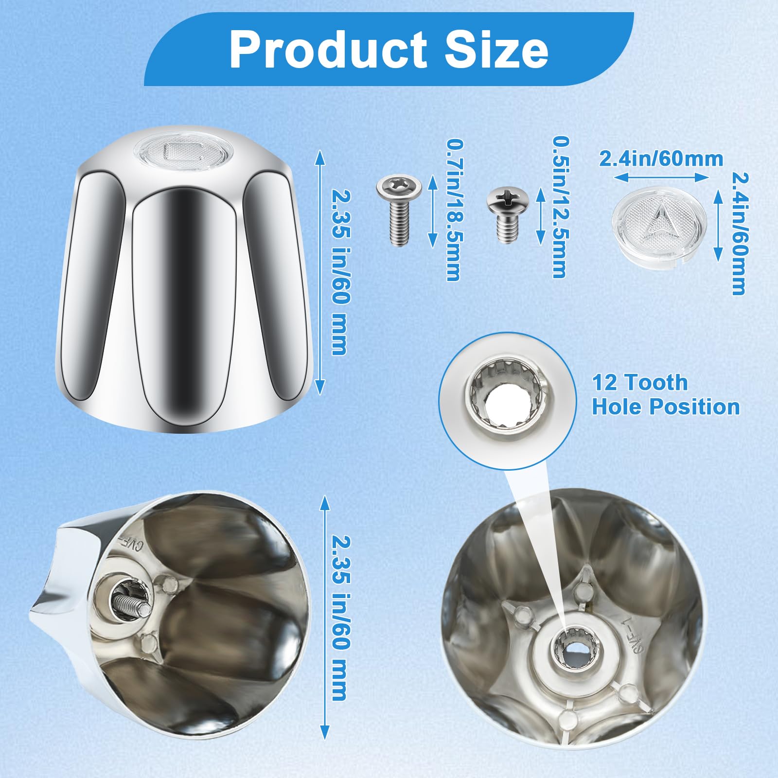 Metal 3 Piece Shower Knob Replacement, Compatible with Price Pfister Verve and Bathtub/Shower Faucet Handle, Include Hot and Cold/Diverter Shower Knob, Height 2.35 in Width 2.35 in (Polished Chrome)