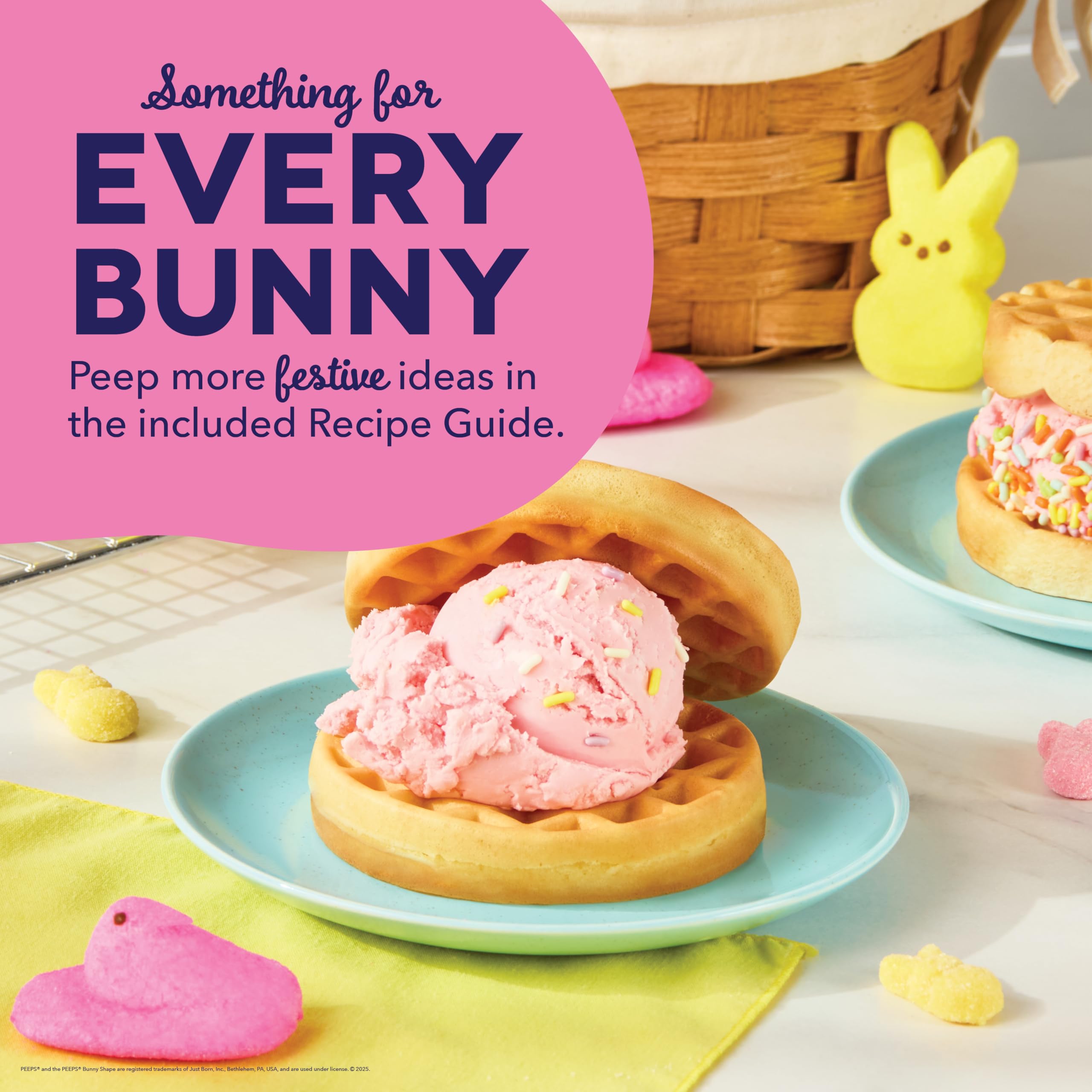 PEEPS x Dash Bunny Mini Waffle Maker for Individual Waffles, Hash Browns, Keto Chaffles with Easy to Clean, Non-Stick Surfaces, 4 Inch - Pink