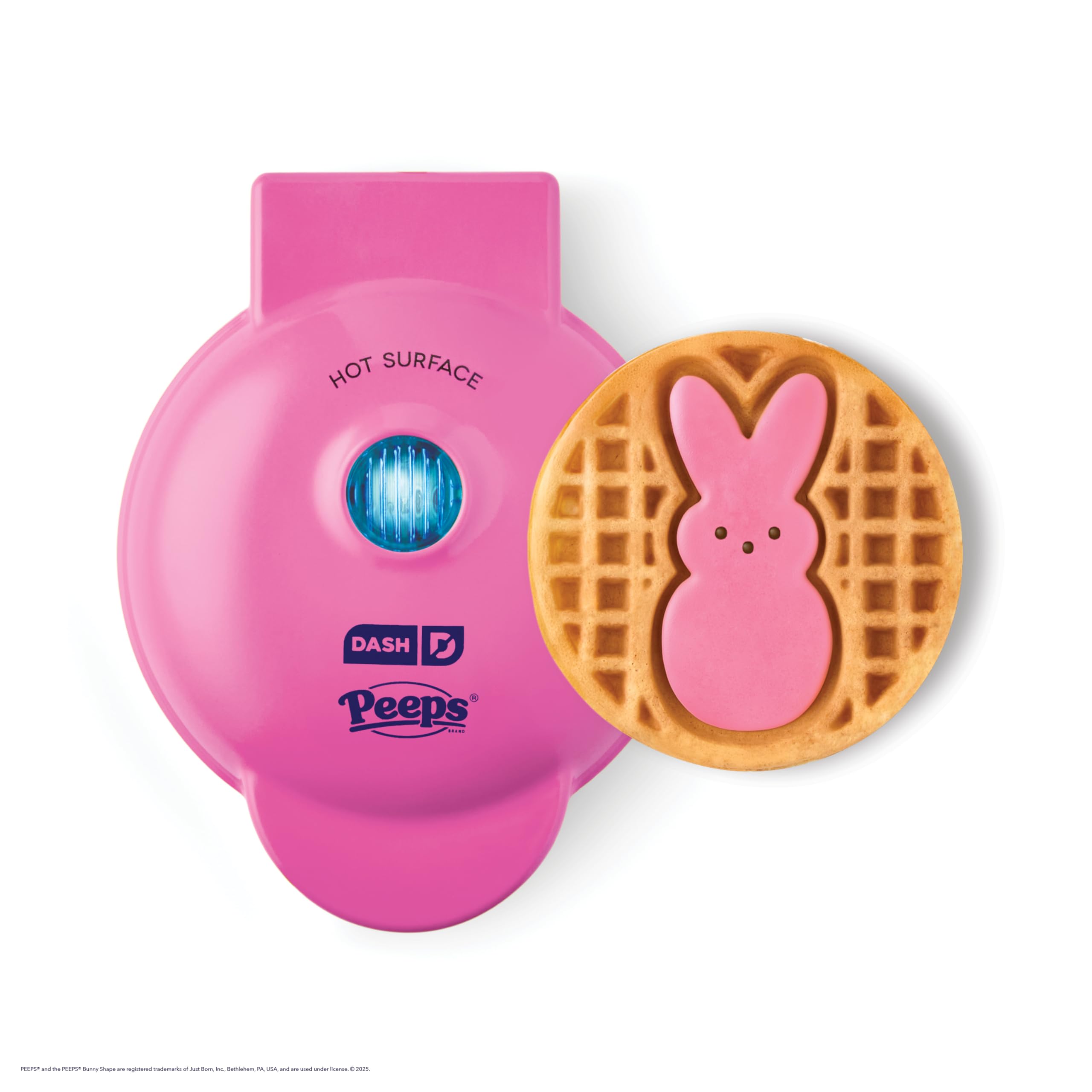 PEEPS x Dash Bunny Mini Waffle Maker for Individual Waffles, Hash Browns, Keto Chaffles with Easy to Clean, Non-Stick Surfaces, 4 Inch - Pink