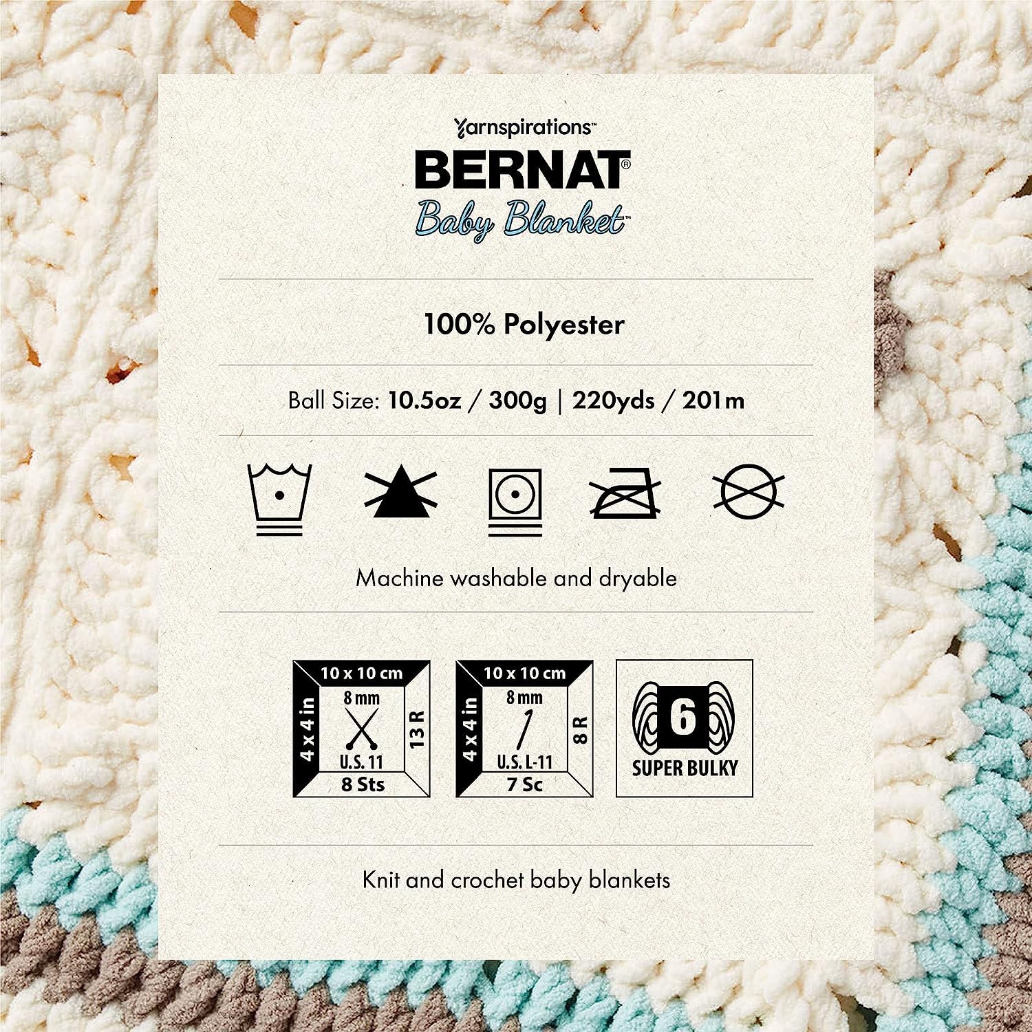 Bernat Baby Blanket Green Yarn - 1 Pack of 300g/10.5 oz - 100% Polyester - #6 Super Bulky - 220 Yards - Knitting/Crochet