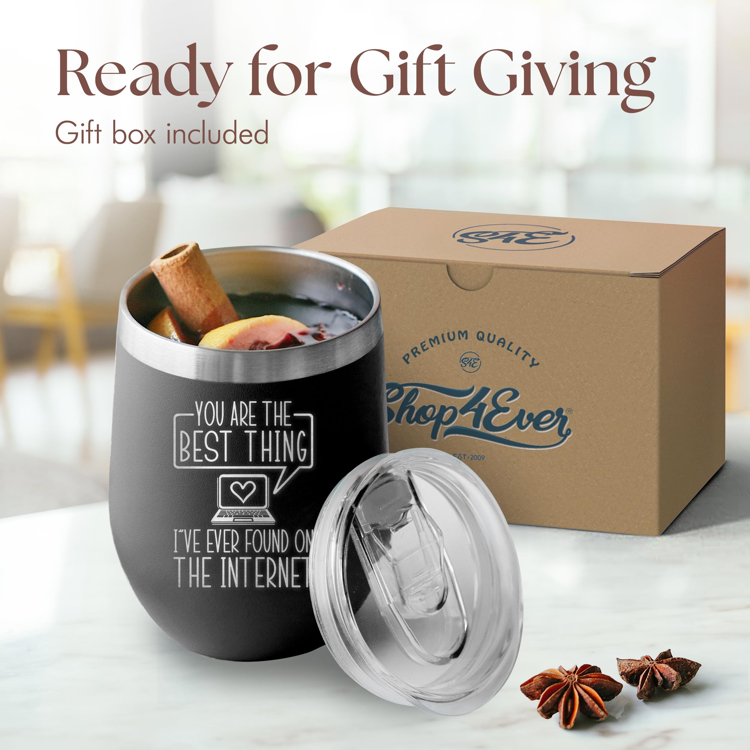 You Are The Best Thing I Ever Found on The Internet Engraved Insulated Stainless Steel Wine Tumbler with Lid 12 oz. Gift for Couples (Black)