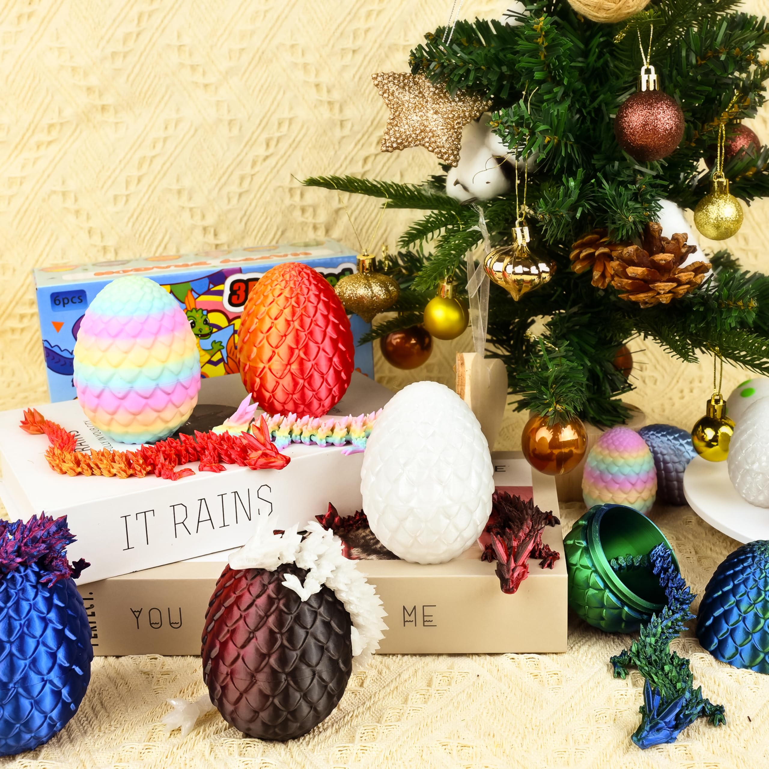 Impossmaker 6PCS 3D Printed Easter Dragon Eggs with 3D Printed Dragon Inside, Easter Basket Stuffers Mini Dragon Egg Set Articulated Crystal Dragon Fidget Toy for Adults Teens