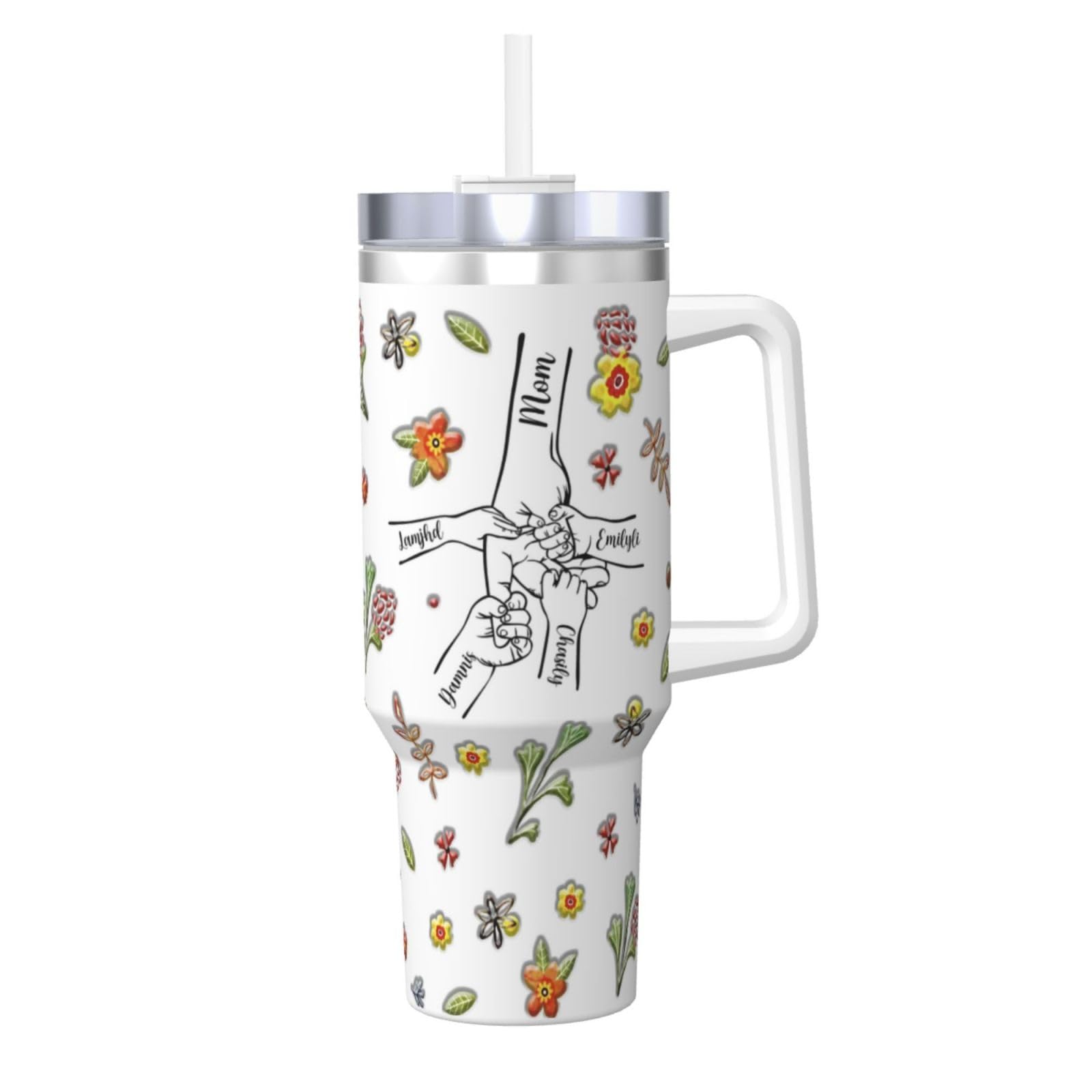 Personalized 40 Oz Stainless Steel Tumbler Best Mom Ever Cup Gift, Custom Name 3D Inflated Effect Travel Mug, Birthday Valentine's Day Coffee Mug for Mom Nana Mothers Day Gifts for Mom,02