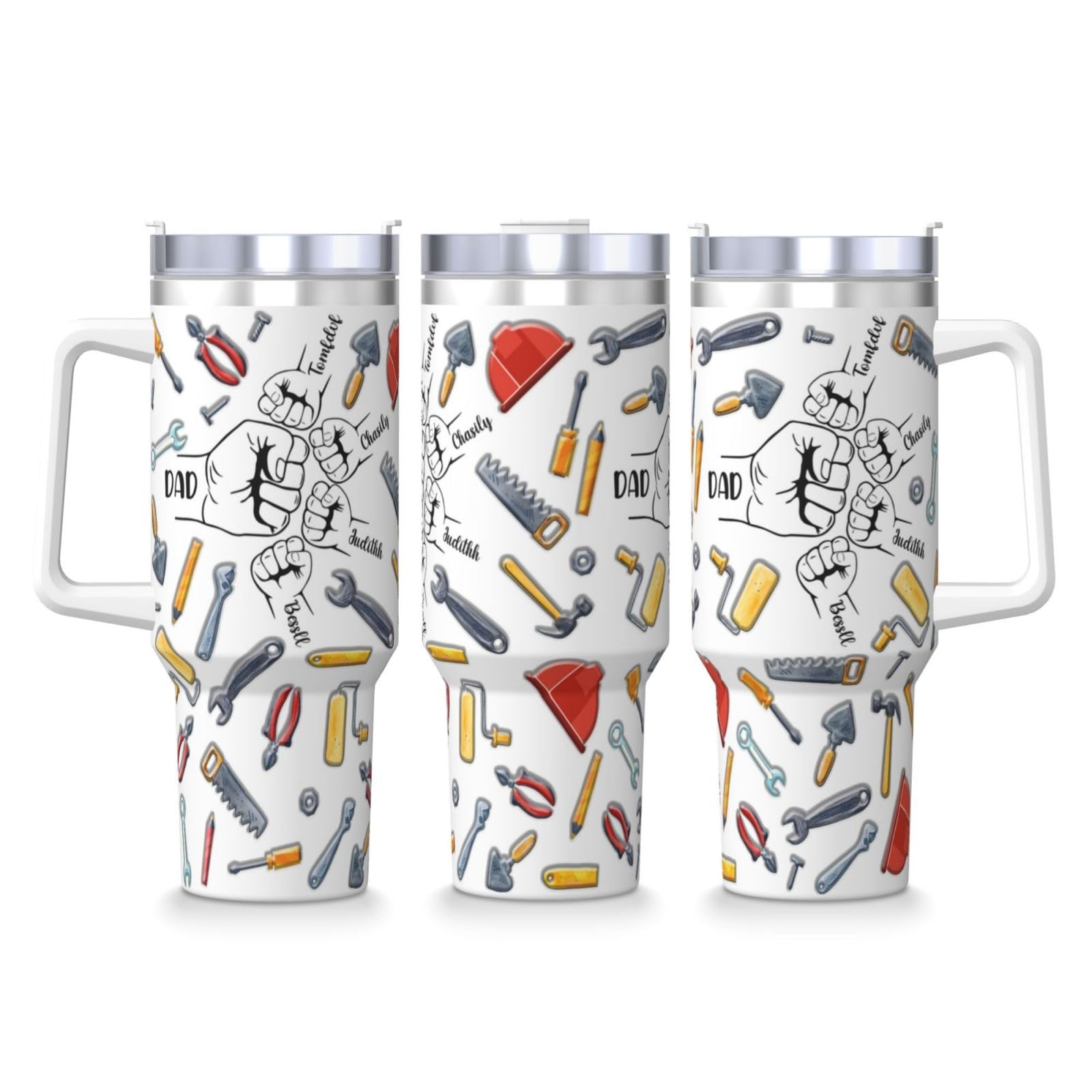 Personalized 40 Oz Tumbler with Handle and Straw Custom Name 3D Inflated Effect Stainless Steel Travel Cup Dad Coffee Mug Best Dad Ever Gifts Birthday Father's Day Gift,10