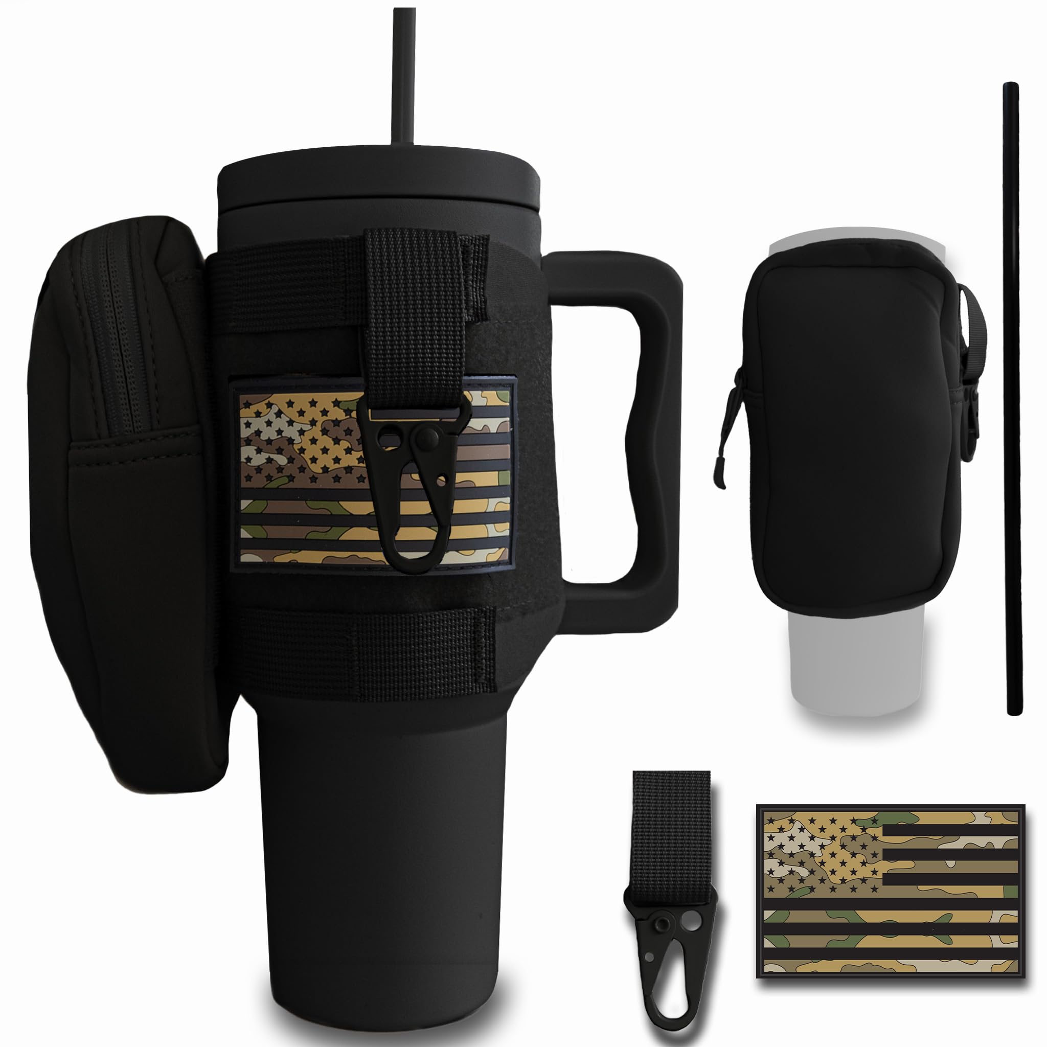 Iron Infidel Tactical Tumbler with Straw Lid - 40oz Insulated Tumbler for Men & Women that Fits Car Cup Holder with Rugged Sleeve to Store Keys, Wallet & Phone - Stealth Black