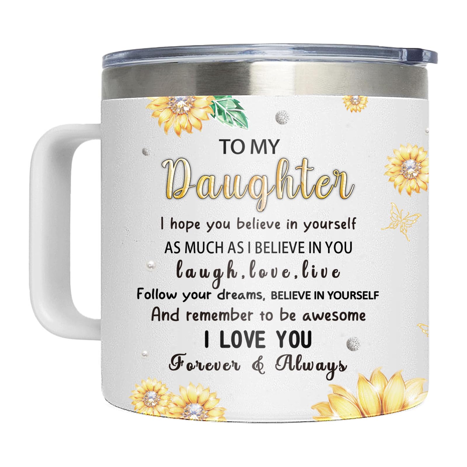 WWHSAI Daughter Tumbler Gifts from Mom, to My Daughter Insulated Stainless Steel Coffee Cup Travel Tumbler Mug 14oz, Christmas Graduation Mothers Day Birthday Gifts for Daughters Adult from Mom