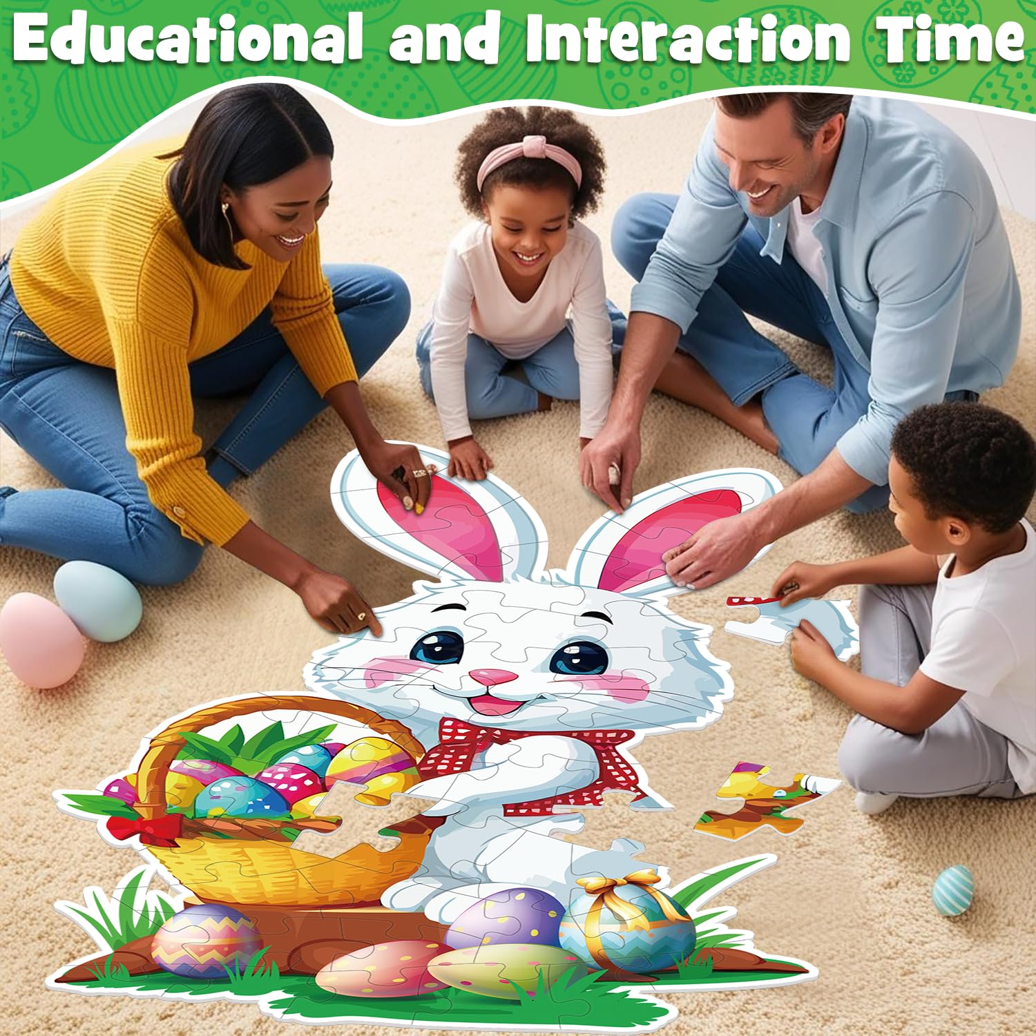 Easter Basket Stuffers for Toddlers Kids, 45PCS Bunny Floor Puzzle for Kids Age 4-8 Large Jigsaw Puzzles Easter Gifts for Boys Girls Egg Hunt
