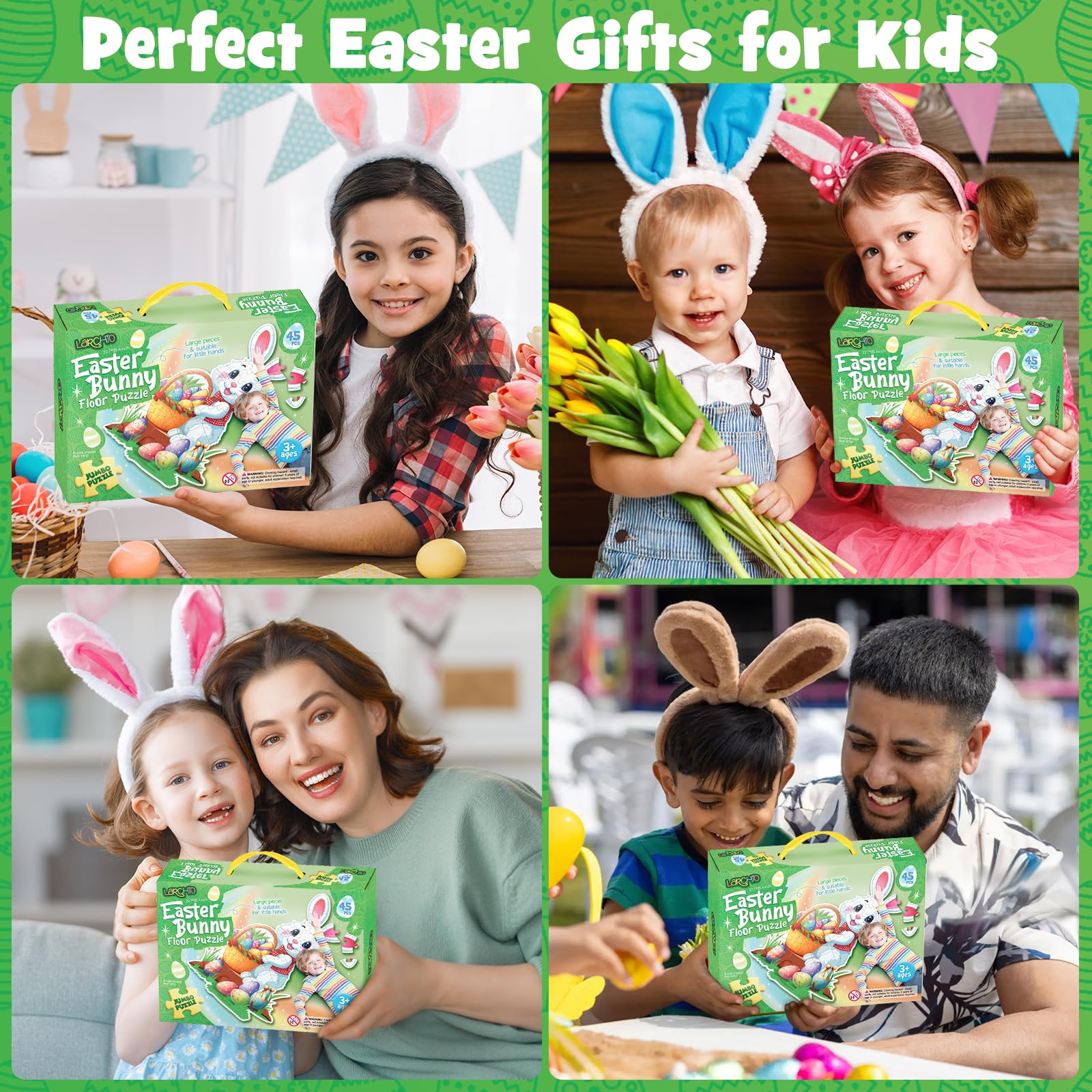Easter Basket Stuffers for Toddlers Kids, 45PCS Bunny Floor Puzzle for Kids Age 4-8 Large Jigsaw Puzzles Easter Gifts for Boys Girls Egg Hunt
