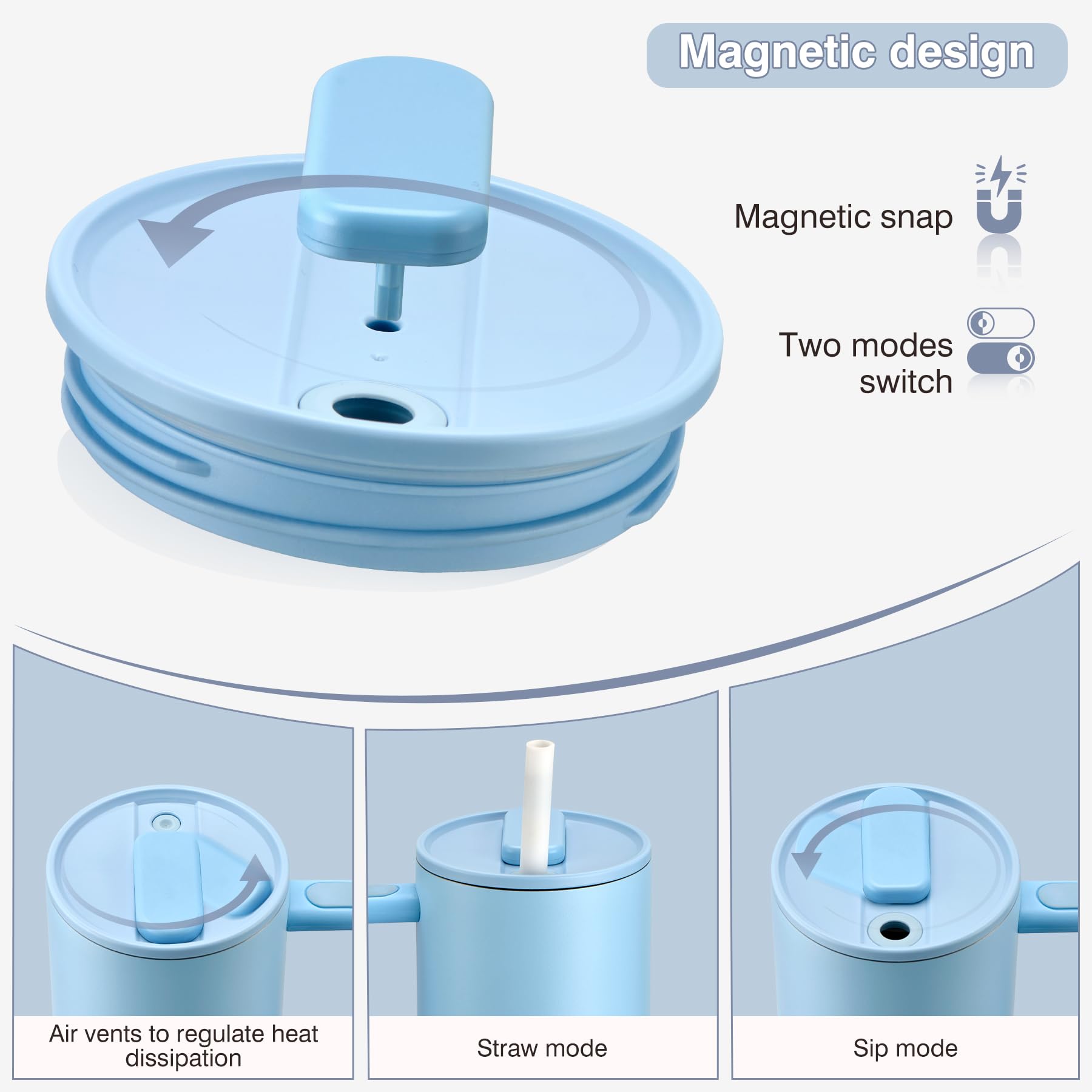 Pawtong 40oz Magnetic Lid Insulated Tumbler with Handle, 360° Rotating & Removable Cover, Leak-Proof Travel Mug with Soft Silicone Straw for Drivers, Commuters, Road Trips, Dishwasher Safe (Blue)