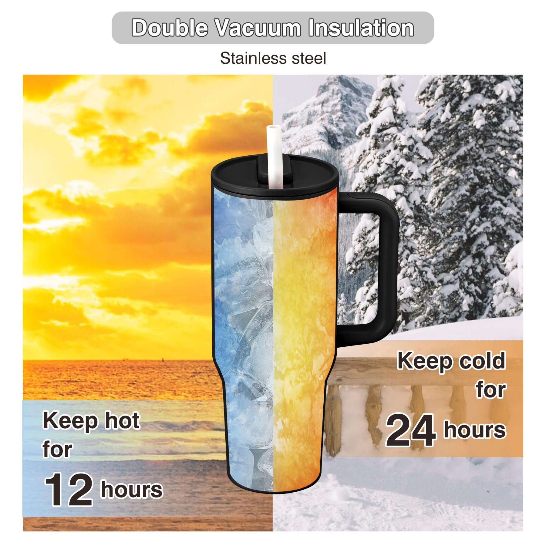 Pawtong 40oz Magnetic Lid Insulated Tumbler with Handle, 360° Rotating & Removable Cover, Leak-Proof Travel Mug with Soft Silicone Straw for Drivers, Commuters, Road Trips, Dishwasher Safe (Black)