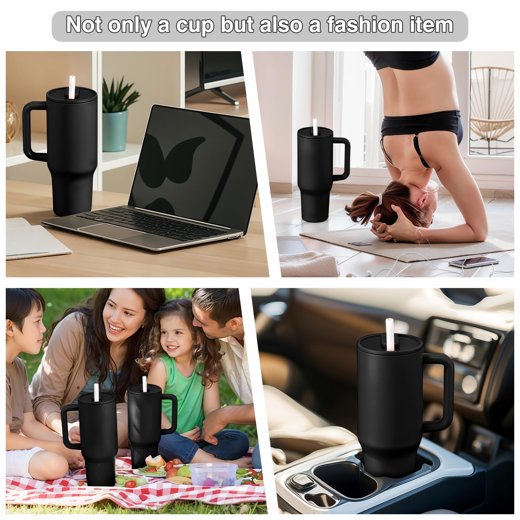 Pawtong 40oz Magnetic Lid Insulated Tumbler with Handle, 360° Rotating & Removable Cover, Leak-Proof Travel Mug with Soft Silicone Straw for Drivers, Commuters, Road Trips, Dishwasher Safe (Black)