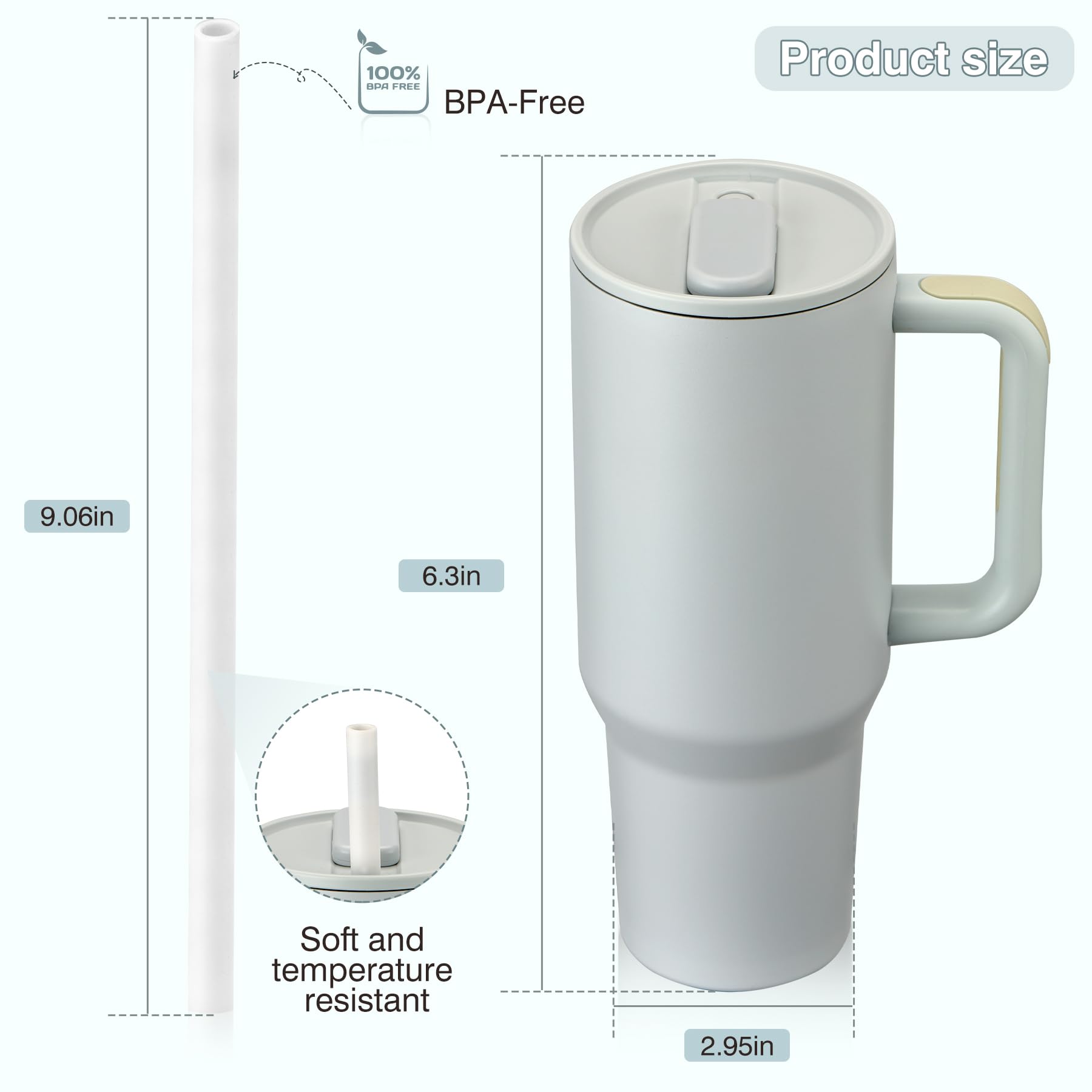 Pawtong 40oz Magnetic Lid Insulated Tumbler with Handle, 360° Rotating & Removable Cover, Leak-Proof Travel Mug with Soft Silicone Straw for Drivers, Commuters, Road Trips, Dishwasher Safe (Grey)