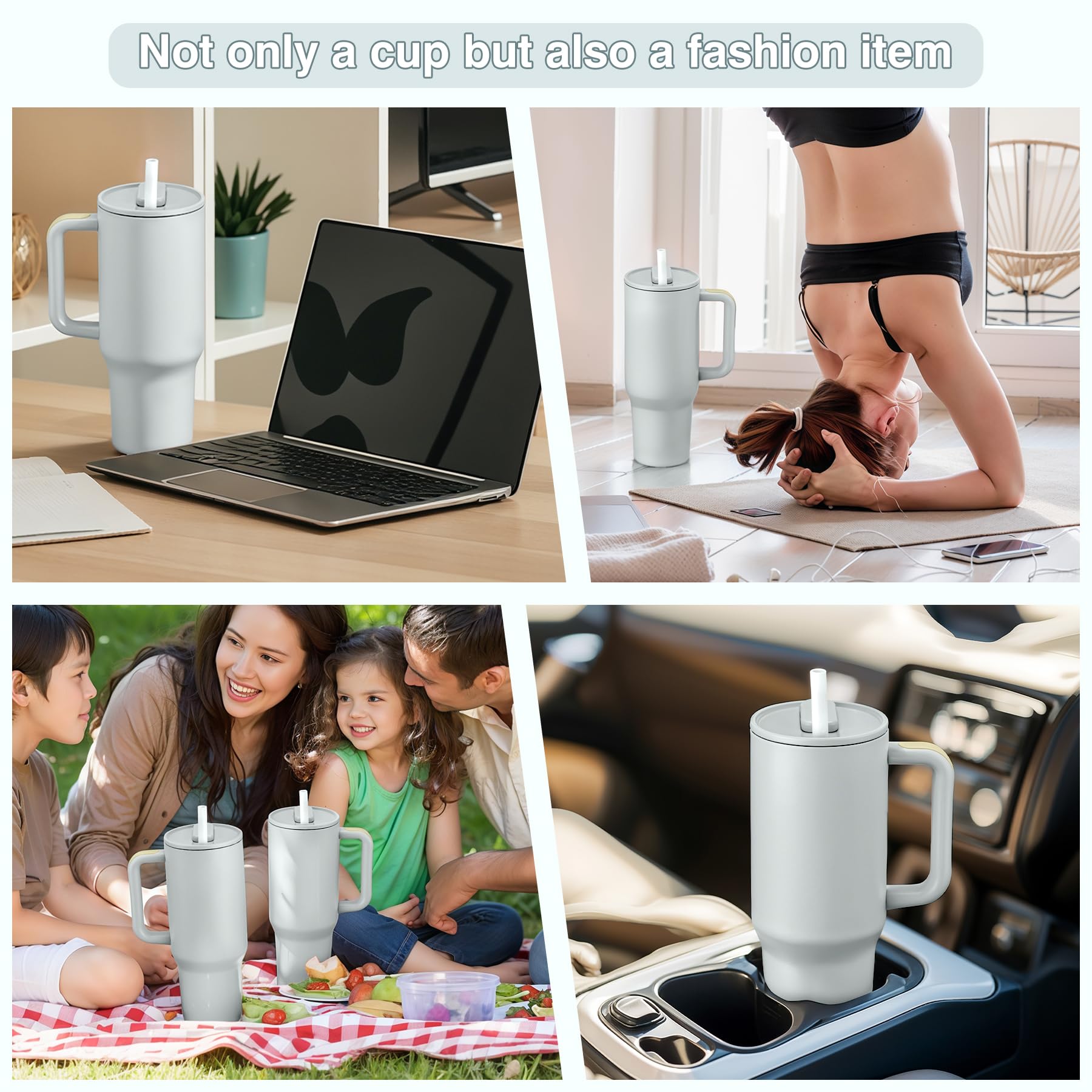 Pawtong 40oz Magnetic Lid Insulated Tumbler with Handle, 360° Rotating & Removable Cover, Leak-Proof Travel Mug with Soft Silicone Straw for Drivers, Commuters, Road Trips, Dishwasher Safe (Grey)