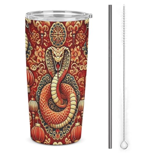 20oz Chinese New Year Snake Pattern Tumbler Stainless Steel, Vacuum Insulated Tumbler with Lid And Straw Unique Coffee Mug Travel Mug Gifts for Women Men