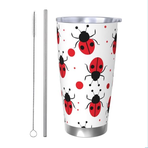 Tangopi Red Ladybug Pattern 20 oz Tumbler with Lid and Straw Insulated Travel Coffee Mug Reusable Spill Proof Coffee Cups Stainless Steel Water Bottle for Hot and Cold Drinks