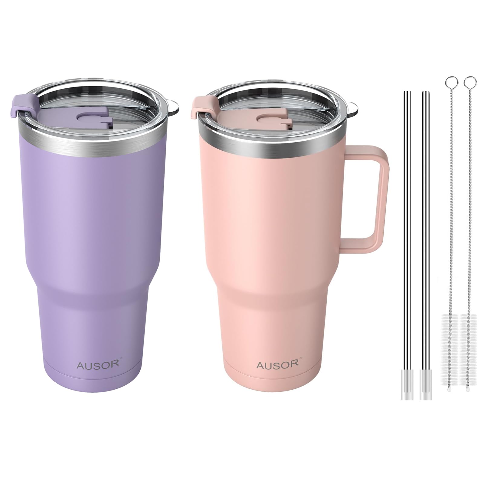 AUSOR 30 oz Tumbler with Lid and Straw,Water Bottle,Insulated Tumbler for Hot & Cold, Purple & Pink