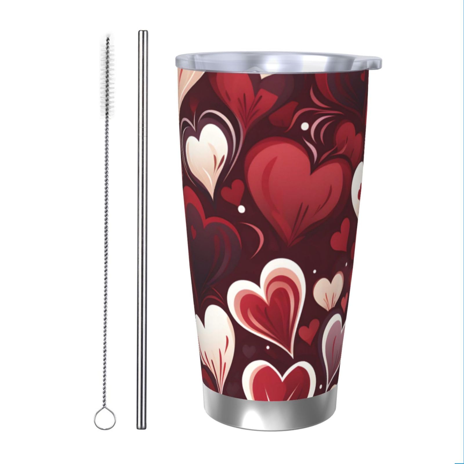 Tangopi Red Heart 20 oz Tumbler with Lid and Straw Insulated Travel Coffee Mug Reusable Spill Proof Coffee Cups Stainless Steel Water Bottle for Hot and Cold Drinks
