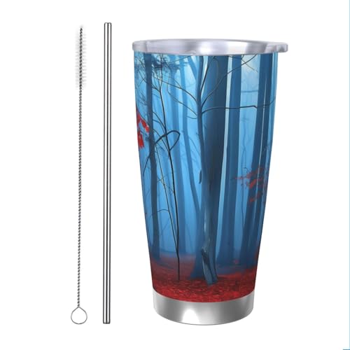 Tangopi Red Leaves Misty Forest 20 oz Tumbler with Lid and Straw Insulated Travel Coffee Mug Reusable Spill Proof Coffee Cups Stainless Steel Water Bottle for Hot and Cold Drinks