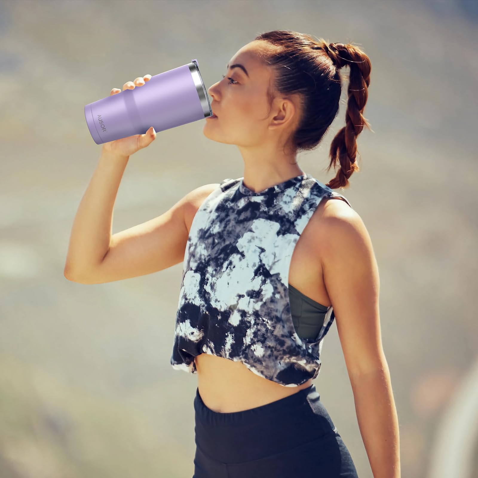 AUSOR 30 oz Tumbler with Lid and Straw,Water Bottle,Insulated Tumbler for Hot & Cold,Purple & Blue