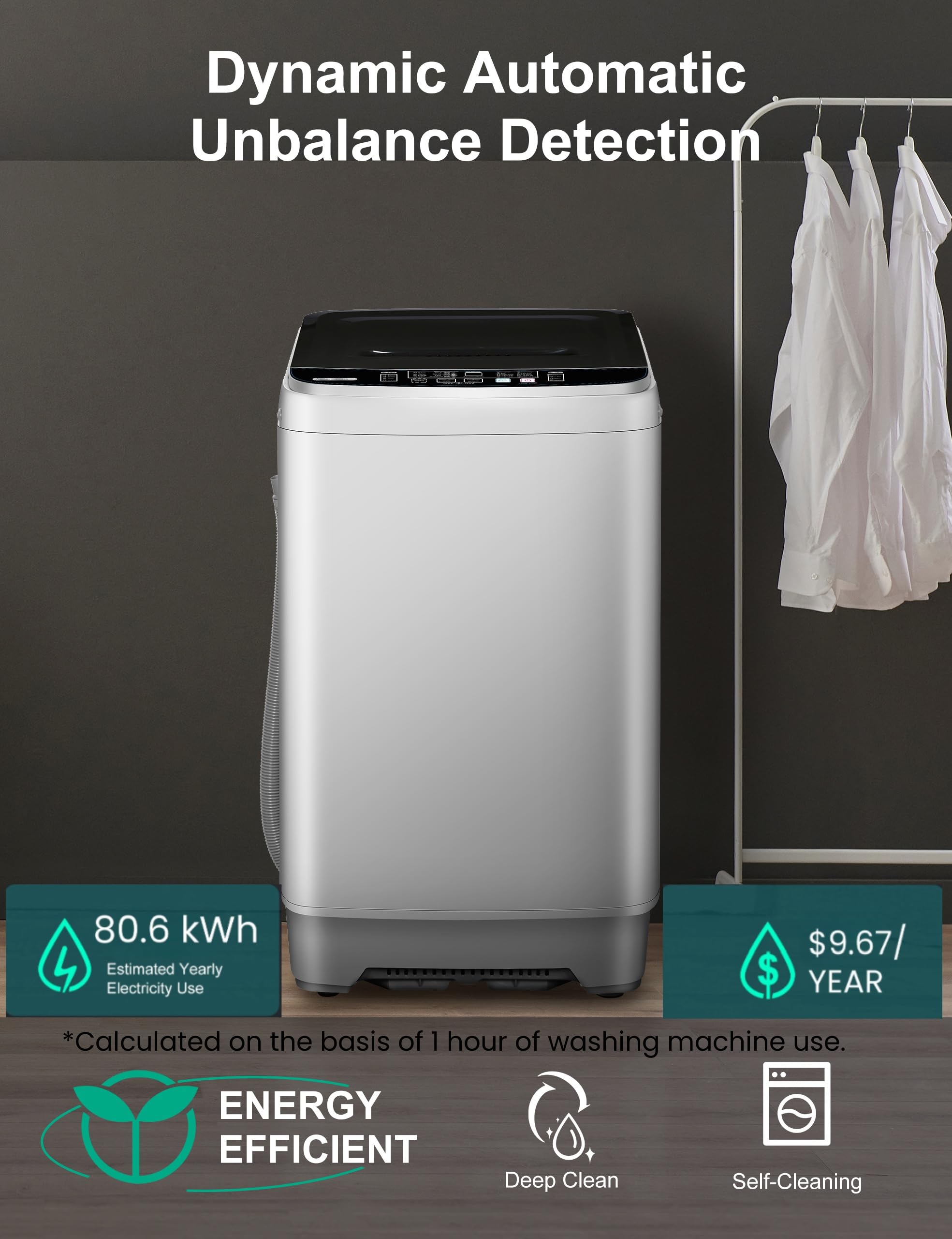 Portable Washing Machine - Compact 2.3 Cu.ft Portable Washer, Full-Automatic Top Loader for Space Saving, Ideal for Apartments, Homes, and Dorms, 10 Wash Cycles, Low Noise, IPX4