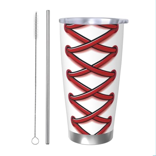 Tangopi Red Baseball Laces 20 oz Tumbler with Lid and Straw Insulated Travel Coffee Mug Reusable Spill Proof Coffee Cups Stainless Steel Water Bottle for Hot and Cold Drinks