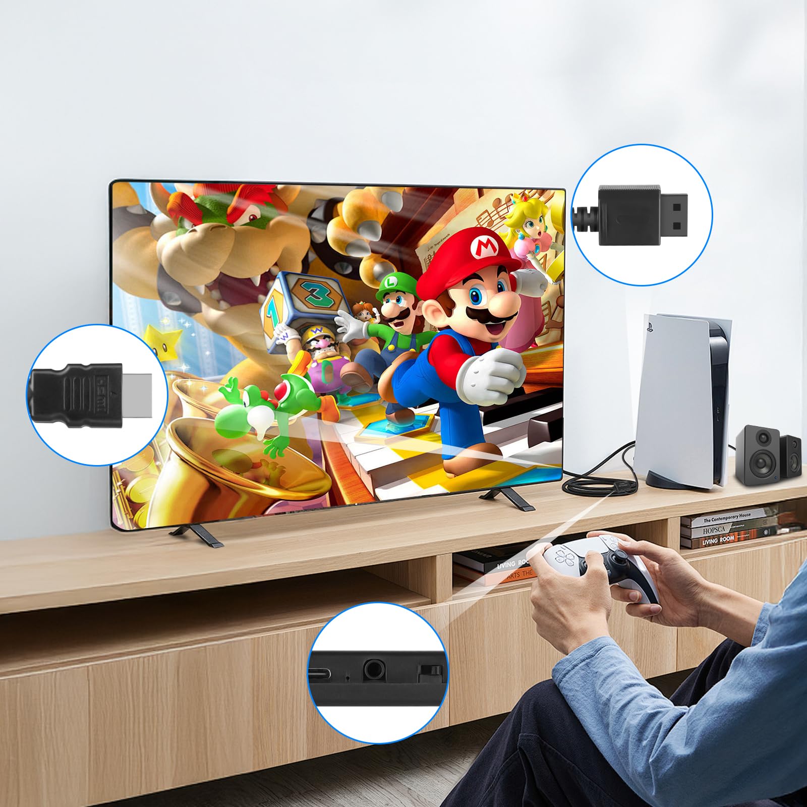 HOXIBSL Wii to HDMI Converter Cable Adapter,720P/1080P Switch,with 3.5mm Audio Jack,Improve Image Quality and Resolution,Supports All Display Modes,Compatible with Wii,U,HDTV, Monitor (6.56FT)