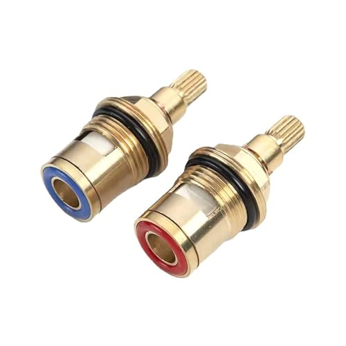 RLECS 2PCS Replacement Brass Ceramic Disc Stem Cartridge Faucet Valve Rotary Latch G1/2 inch 20 Teeth Hot and Cold Water Dual Use Faucet Repair Part