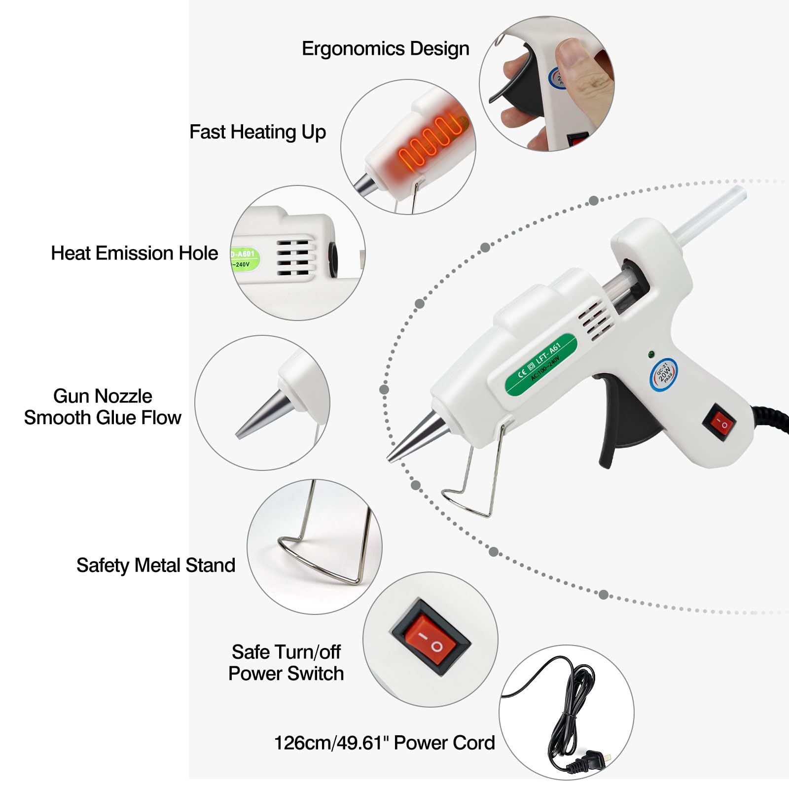 SHJADE Mini Hot Glue Gun with 30 Glue Sticks, Fast Heating Hot Melt Gun, 20W Glue Gun Kit, Lightweight Craft Gun for DIY, Home Repairs, Kids' School Projects, White