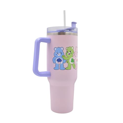 Care Bears - Friendship 40oz (1200ml) Insulated Tumbler Stainless Steel Cup with Straw and Handle for Water, Iced Tea, Coffee or Smoothie, Pink