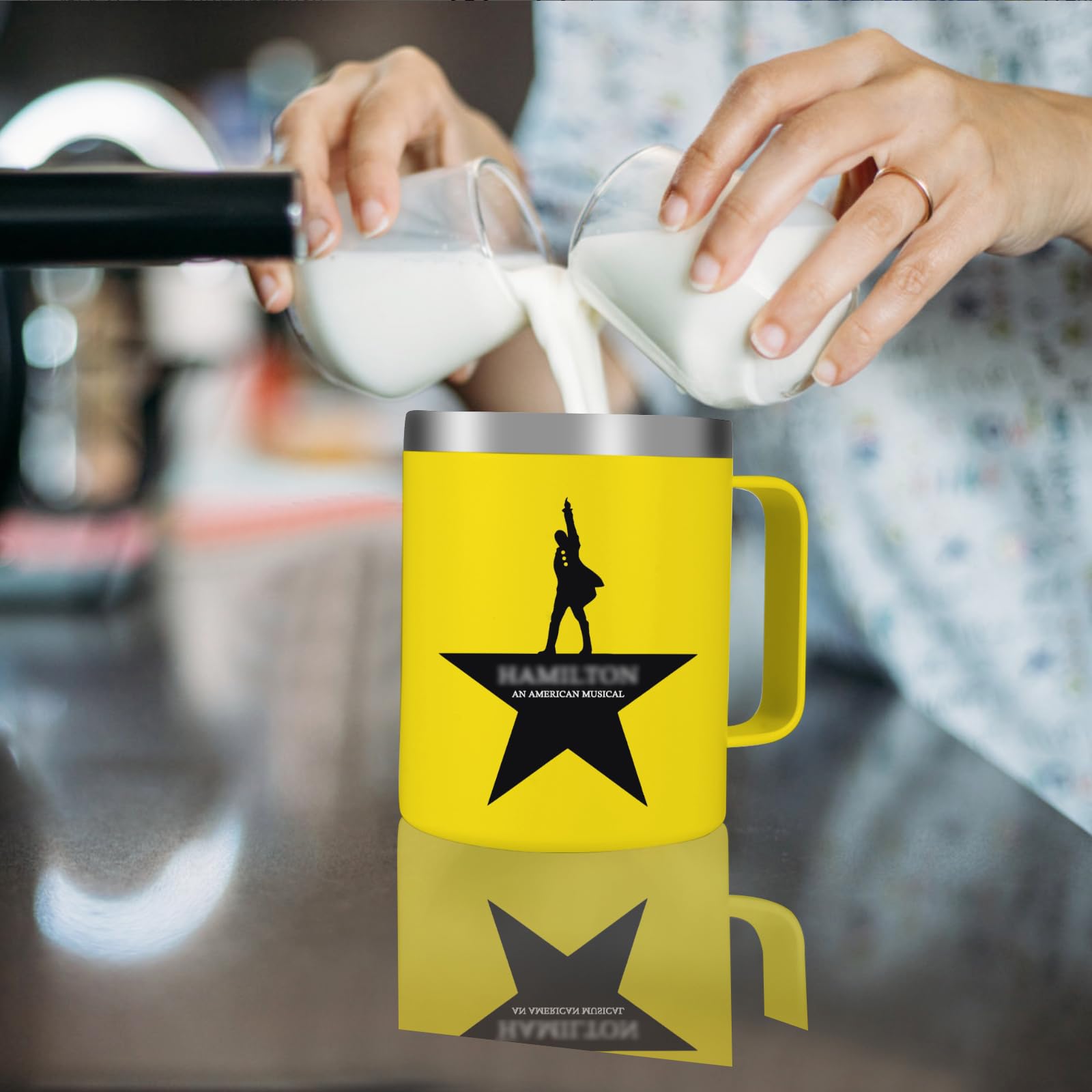 WFSJRED Theater Gifts 12 oz Insulated Mug for Coffee Mug with Leak-Resistant closeable hot lid for hot Drinks with Handle Broadway Gifts for Musicians (HAMILTON)