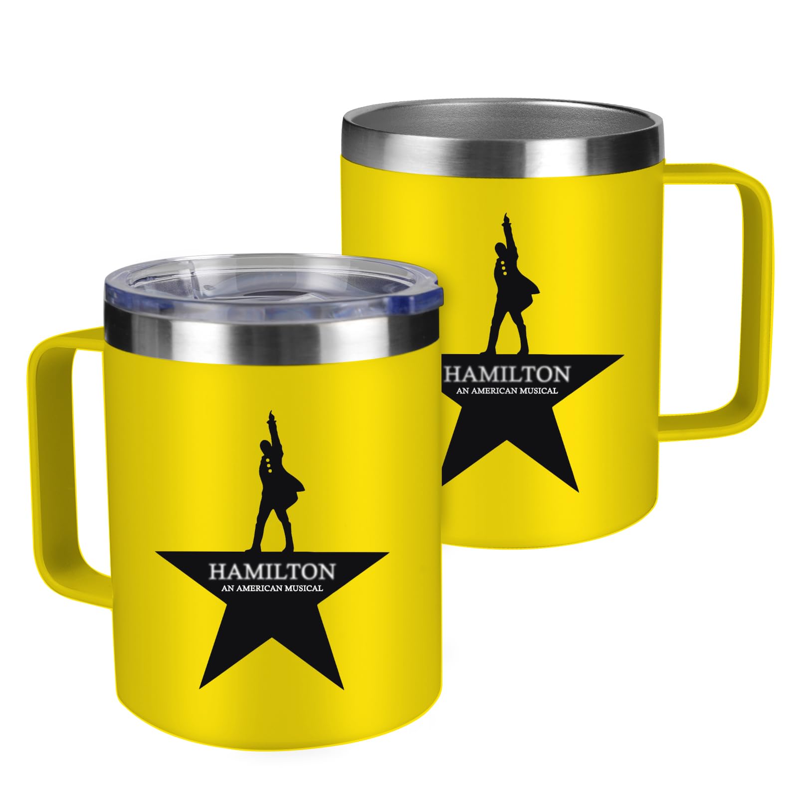 WFSJRED Theater Gifts 12 oz Insulated Mug for Coffee Mug with Leak-Resistant closeable hot lid for hot Drinks with Handle Broadway Gifts for Musicians (HAMILTON)