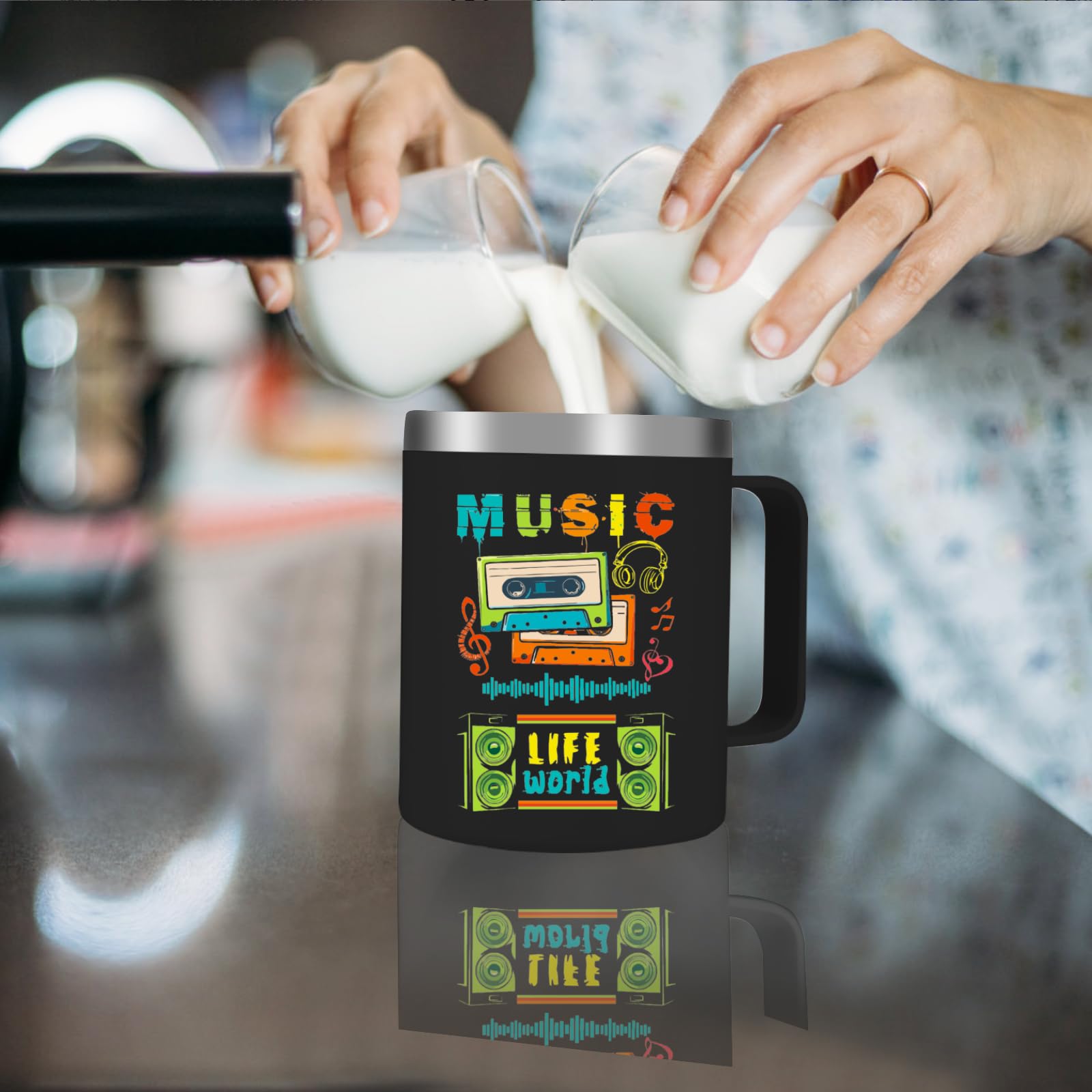 WFSJRED Theater Gifts 12 oz Insulated Mug for Coffee Mug with Leak-Resistant closeable hot lid for hot Drinks with Handle Broadway Gifts for Musicians (MUICE LIFE)
