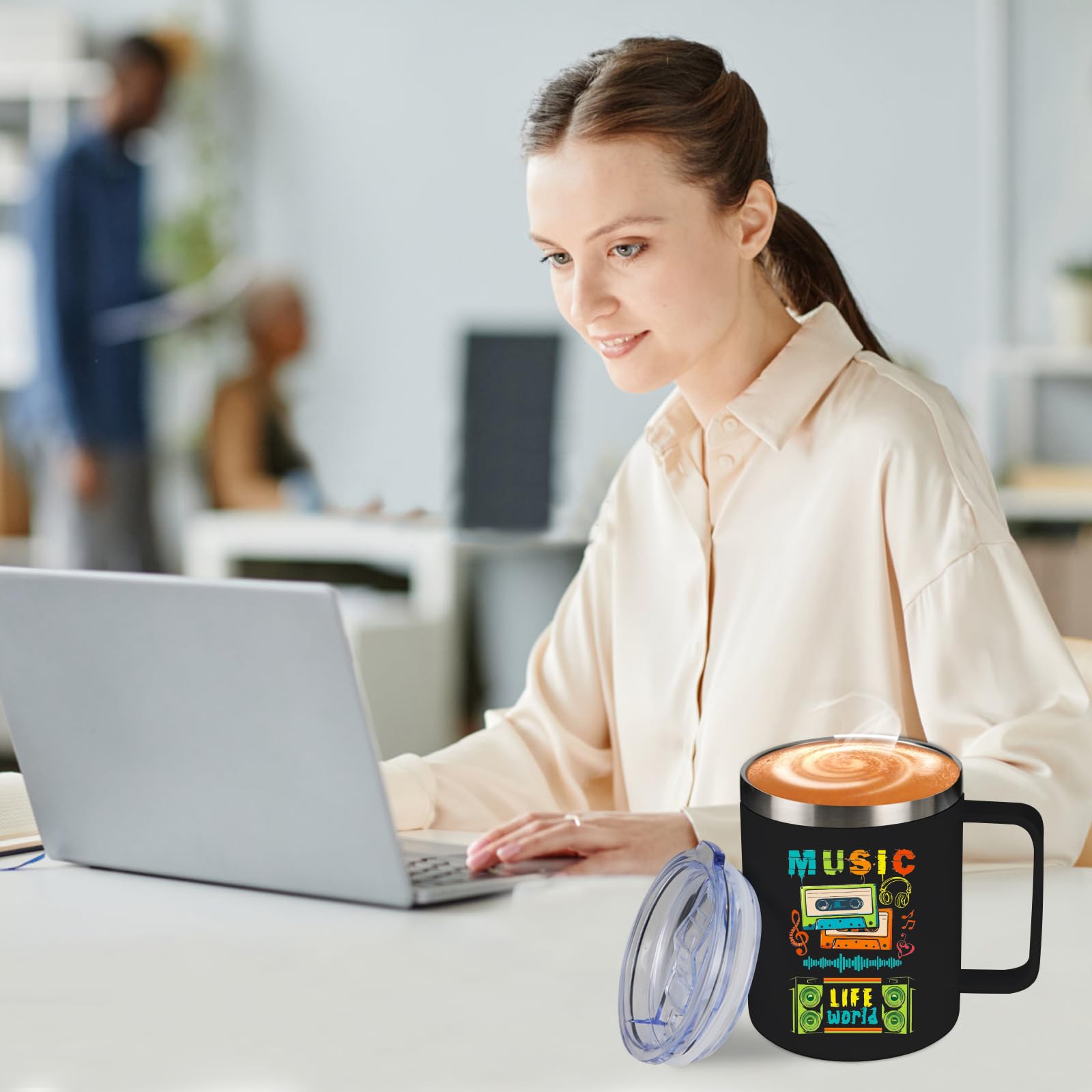 WFSJRED Theater Gifts 12 oz Insulated Mug for Coffee Mug with Leak-Resistant closeable hot lid for hot Drinks with Handle Broadway Gifts for Musicians (MUICE LIFE)