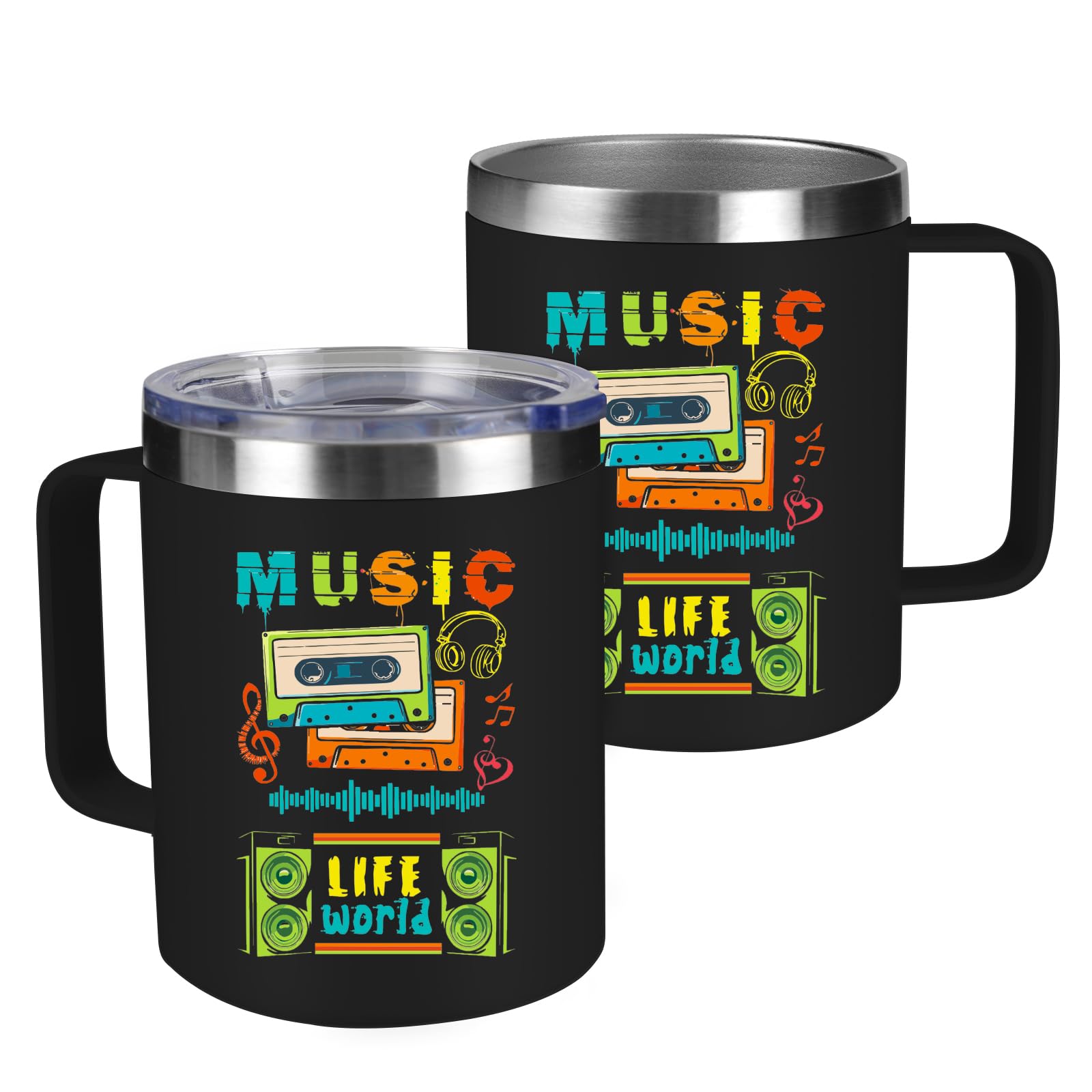 WFSJRED Theater Gifts 12 oz Insulated Mug for Coffee Mug with Leak-Resistant closeable hot lid for hot Drinks with Handle Broadway Gifts for Musicians (MUICE LIFE)