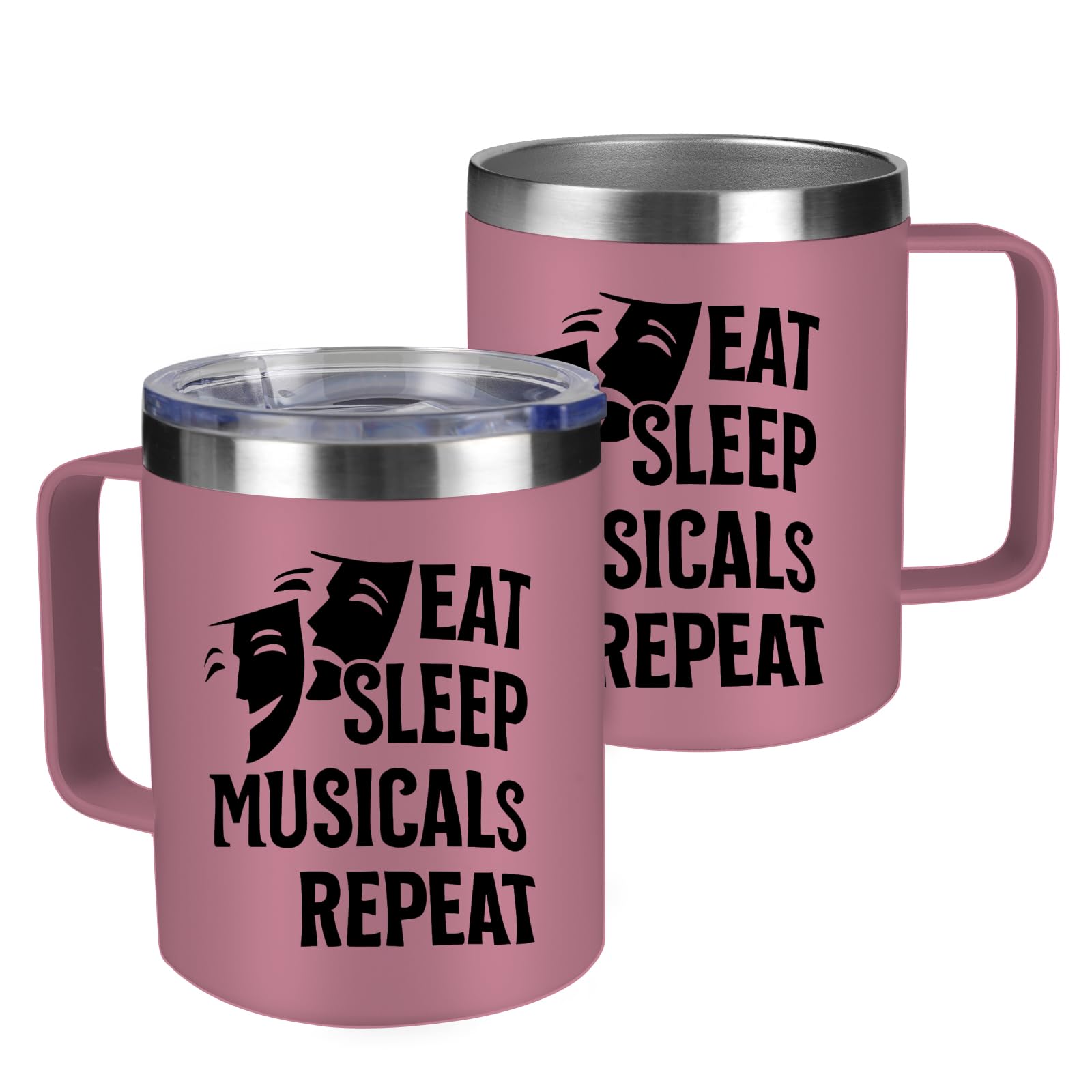 WFSJRED Theater Gifts 12 oz Insulated Mug for Coffee Mug with Leak-Resistant closeable hot lid for hot Drinks with Handle Broadway Gifts for Musicians (MUSICALS REPEAT)