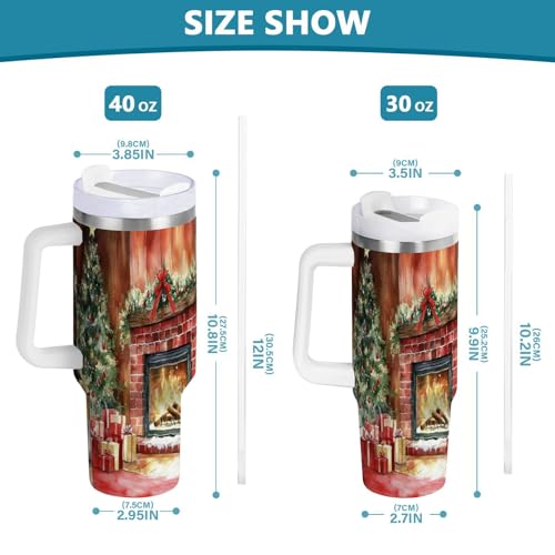 ODAWA Christmas Fireplace Red Water Tumbler 40 Oz Travel Cup with Lid and Straw
