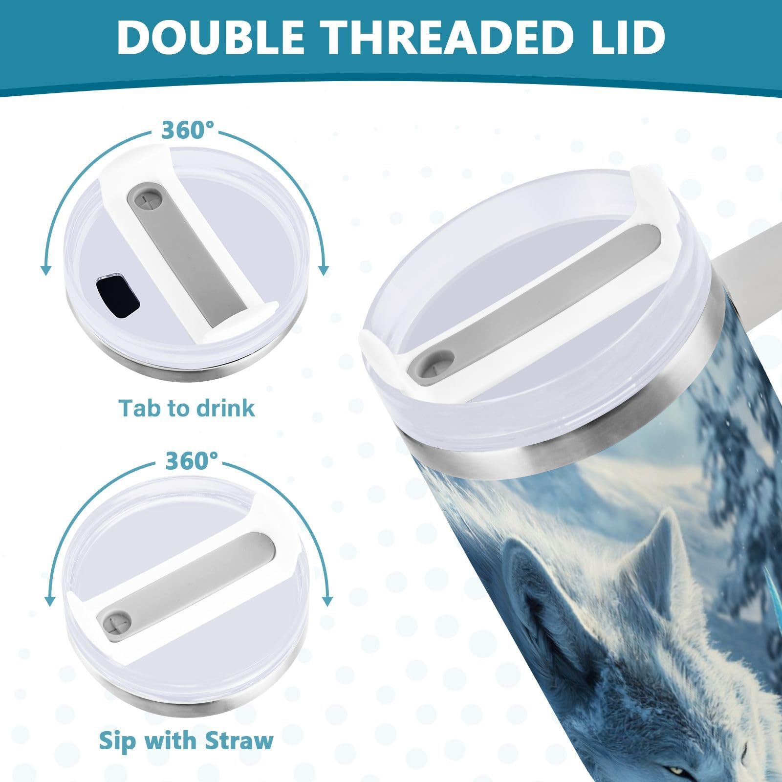 ODAWA Wolf Dragon White Tumbler Cup Reusable Tumbler with Straw Ice Coffee Cups